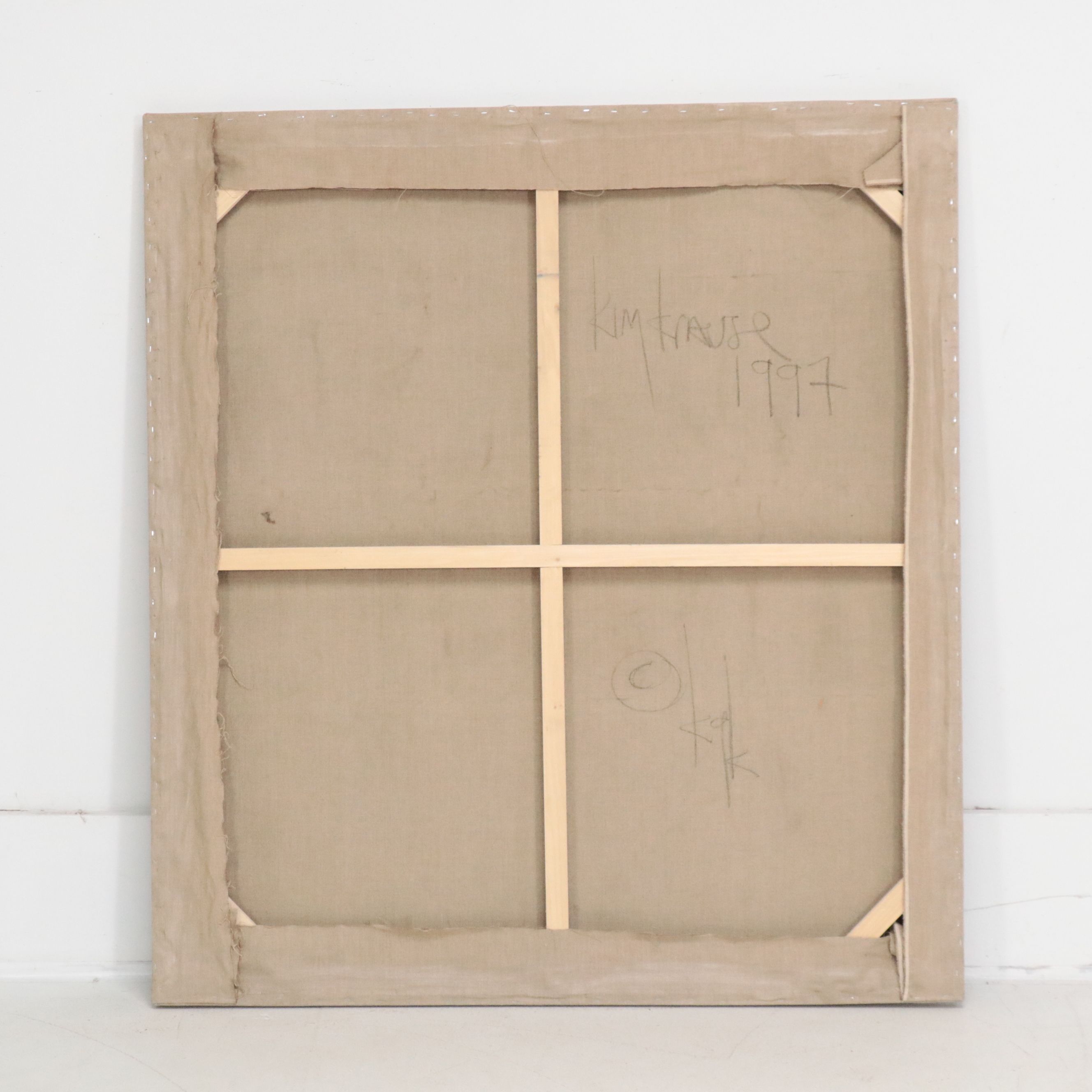 Kim Krause Monumental Oil Painting with Pink Ovals Over Interior Scene, 1997 | EBTH