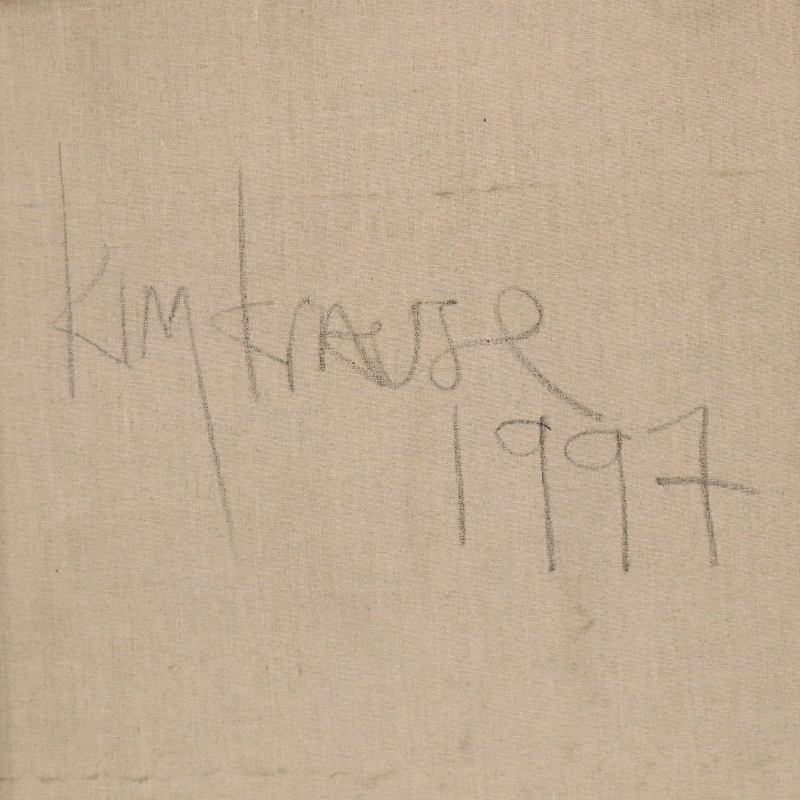 Kim Krause Monumental Oil Painting with Pink Ovals Over Interior Scene, 1997 | EBTH