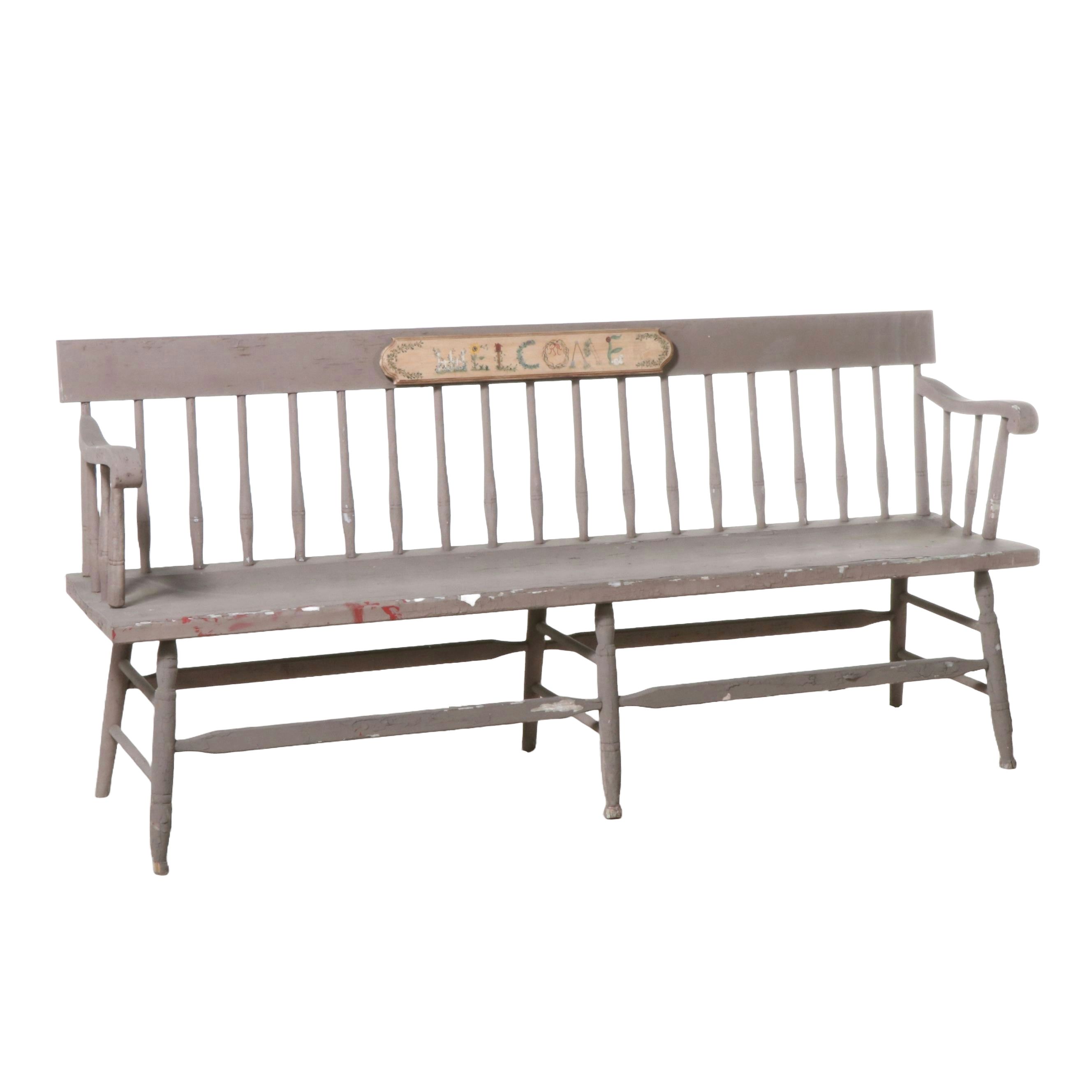 American Primitive Painted Spindle Back Parsons Bench, Early to Mid ...