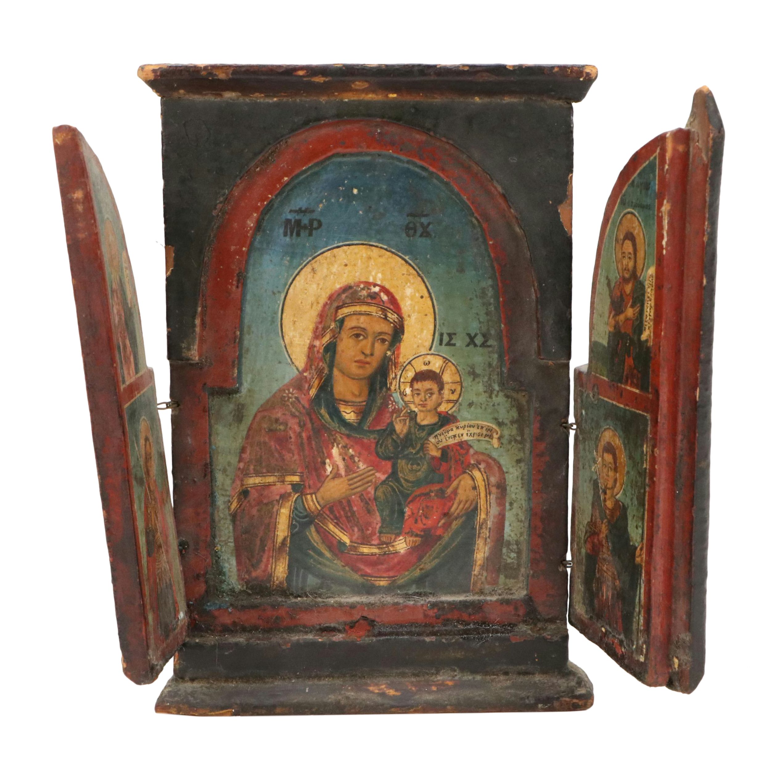 Greek Orthodox Tempera on Wood Folding Icon | EBTH