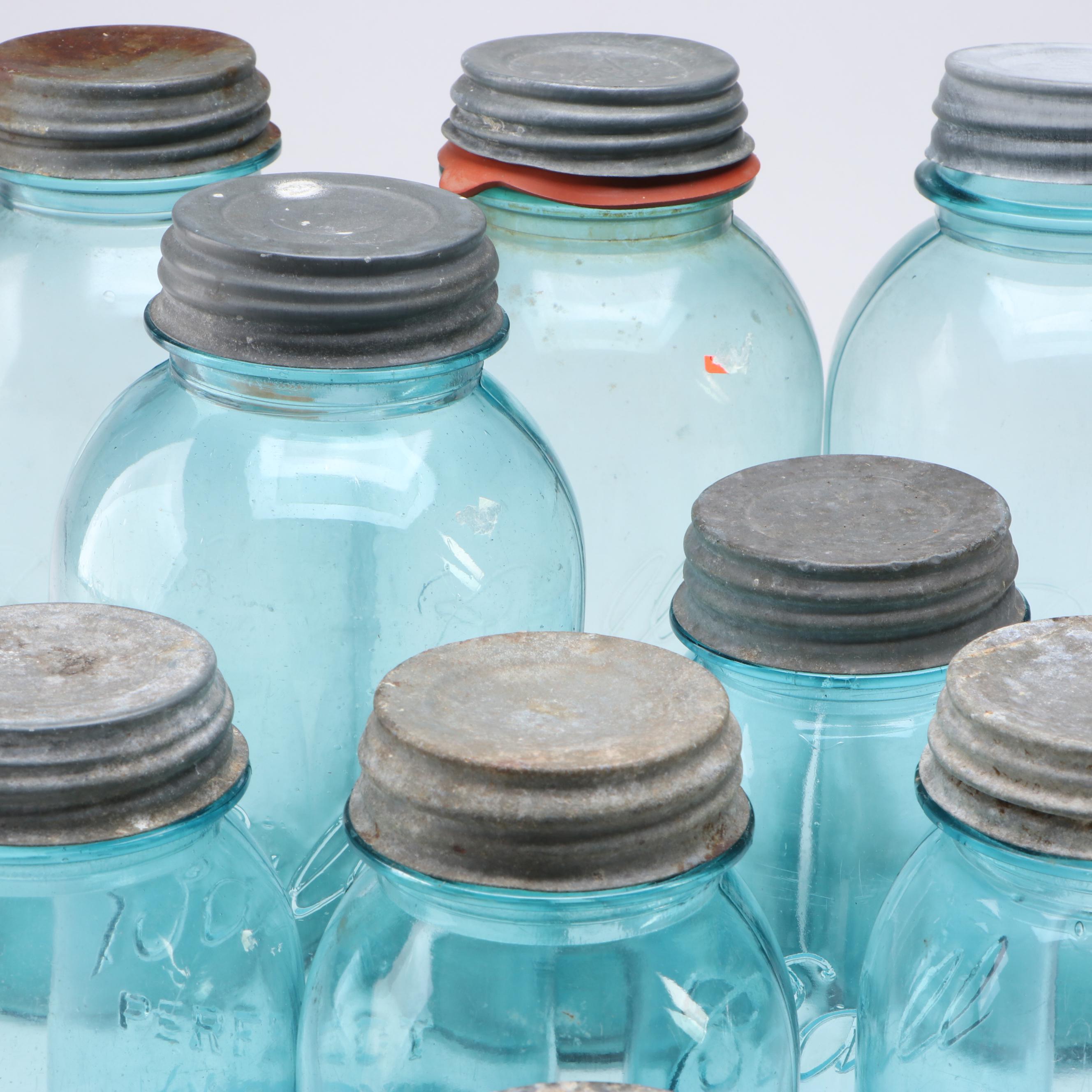Ball Perfect Mason Blue Canning Jars, Early 20th Century | EBTH