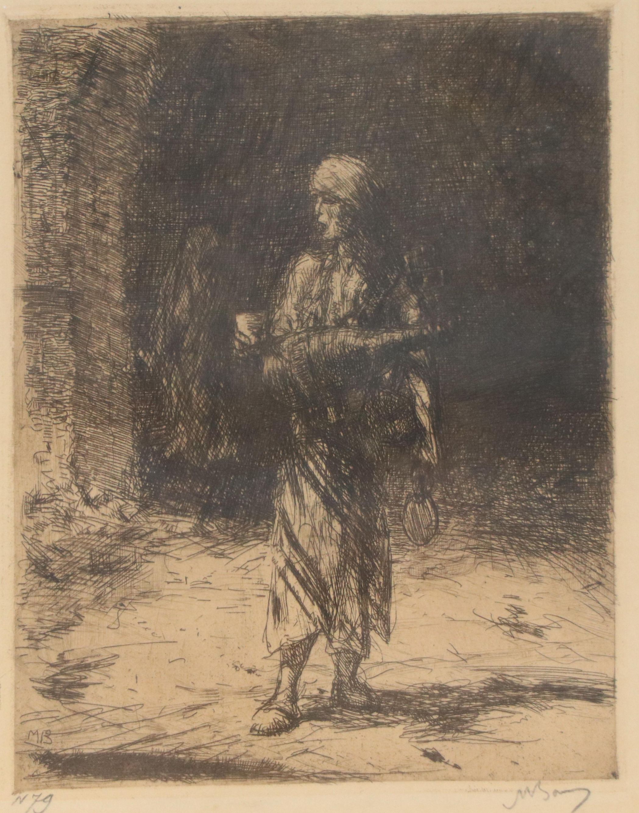 Marius Alexander Jacques Bauer Etching "An Egyptian Water Carrier" | EBTH