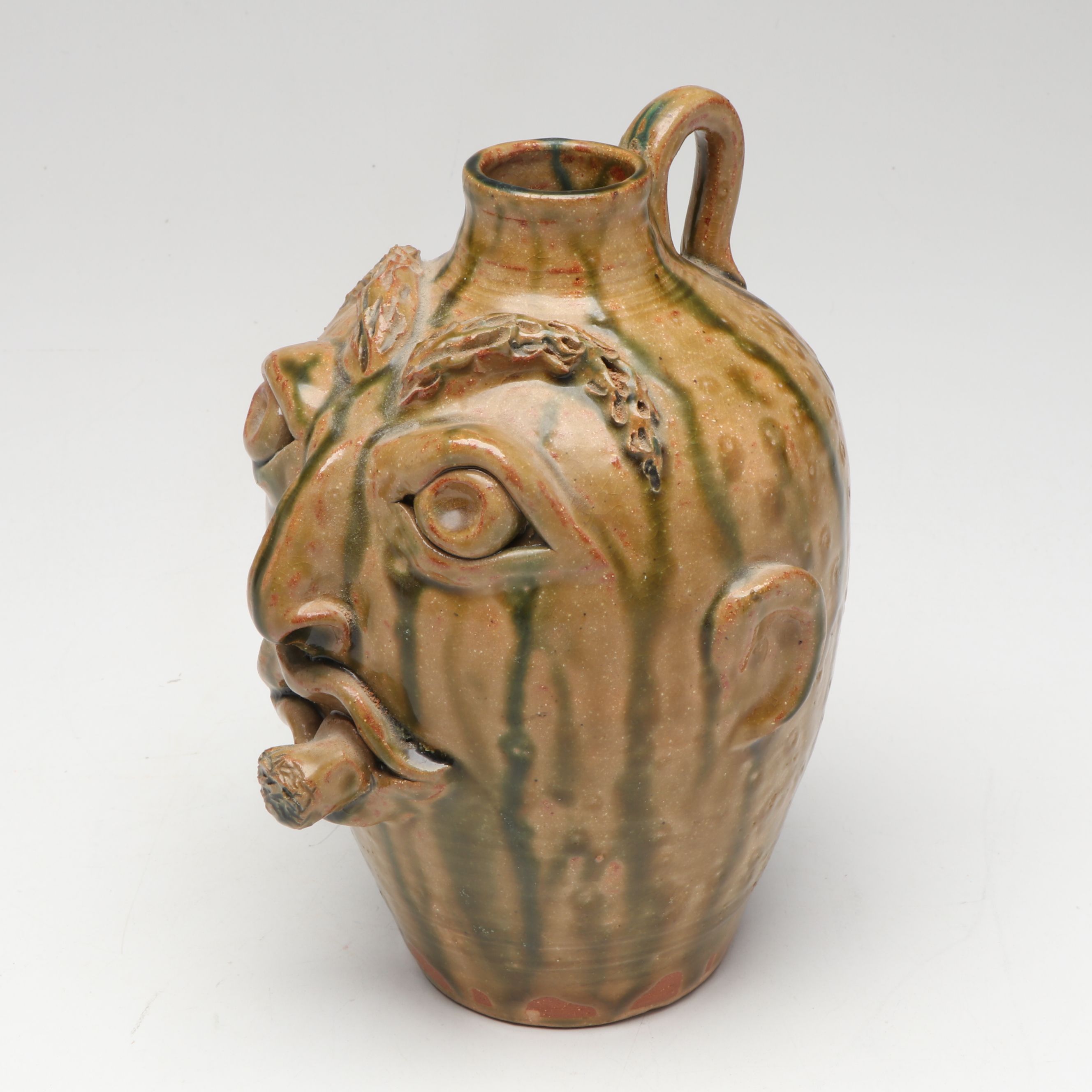 Ram Pottery Folk Art Stoneware Face Jug | EBTH