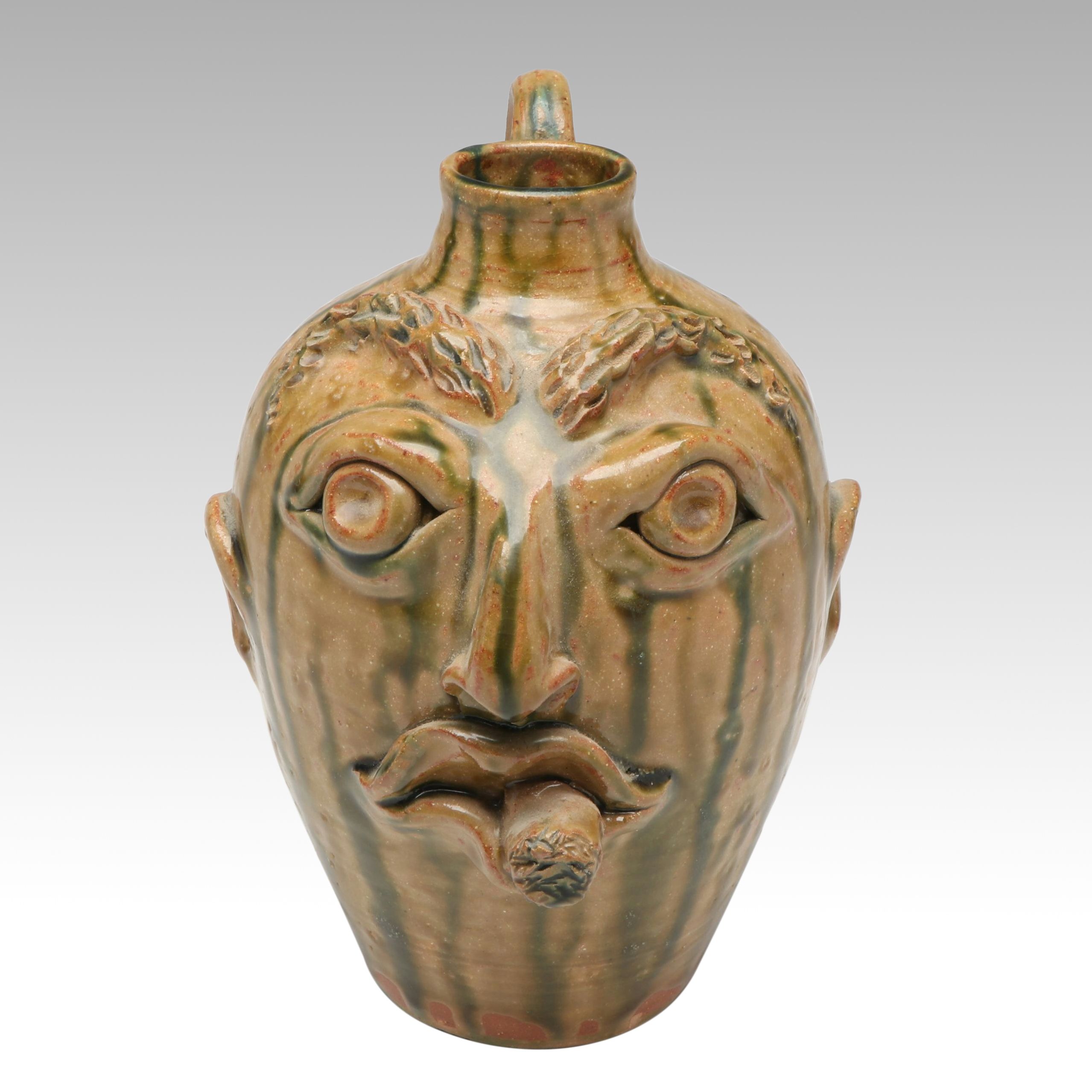 Ram Pottery Folk Art Stoneware Face Jug | EBTH