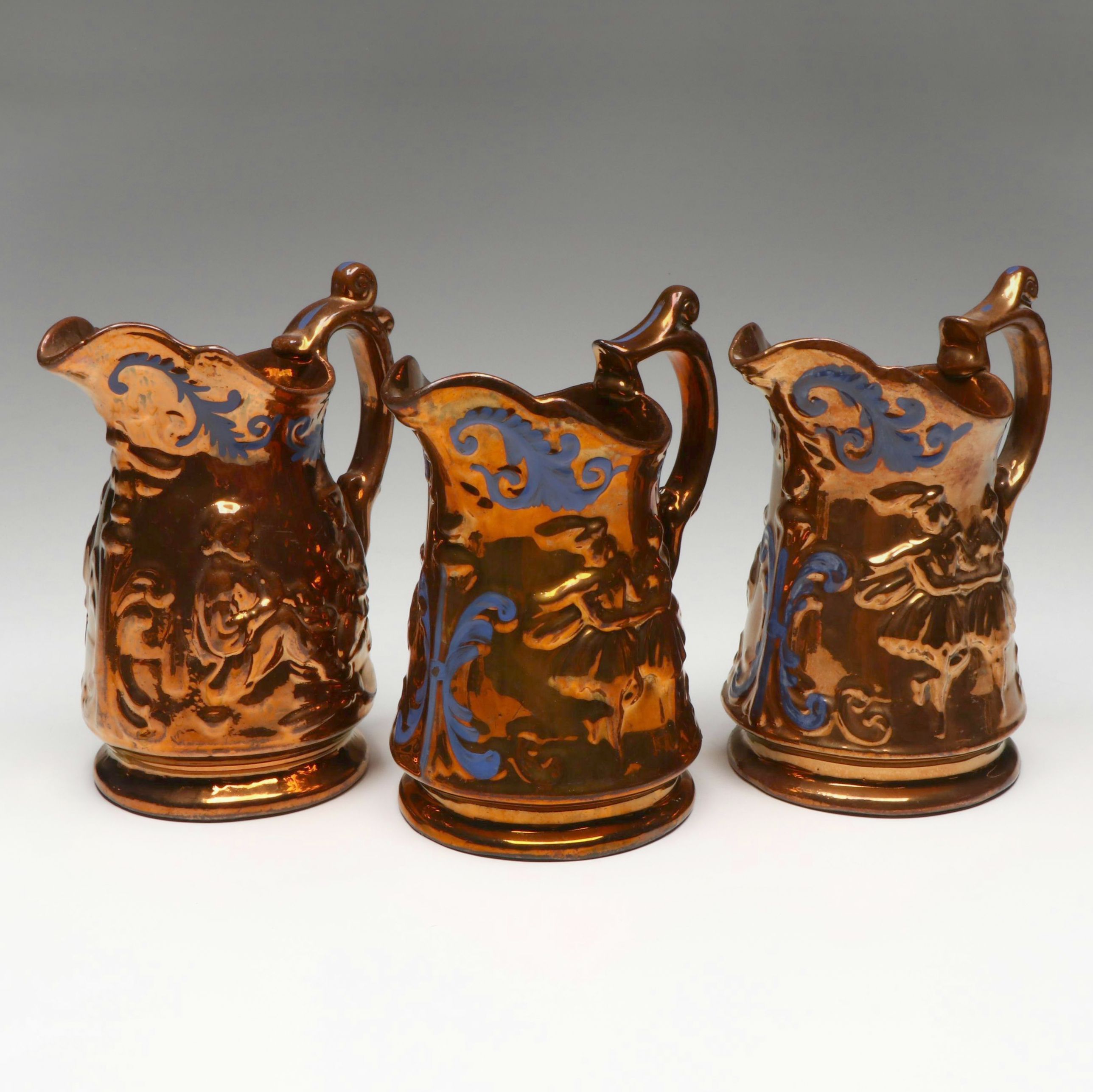 English Victorian Molded Copper Luster Pitchers, 19th Century | EBTH