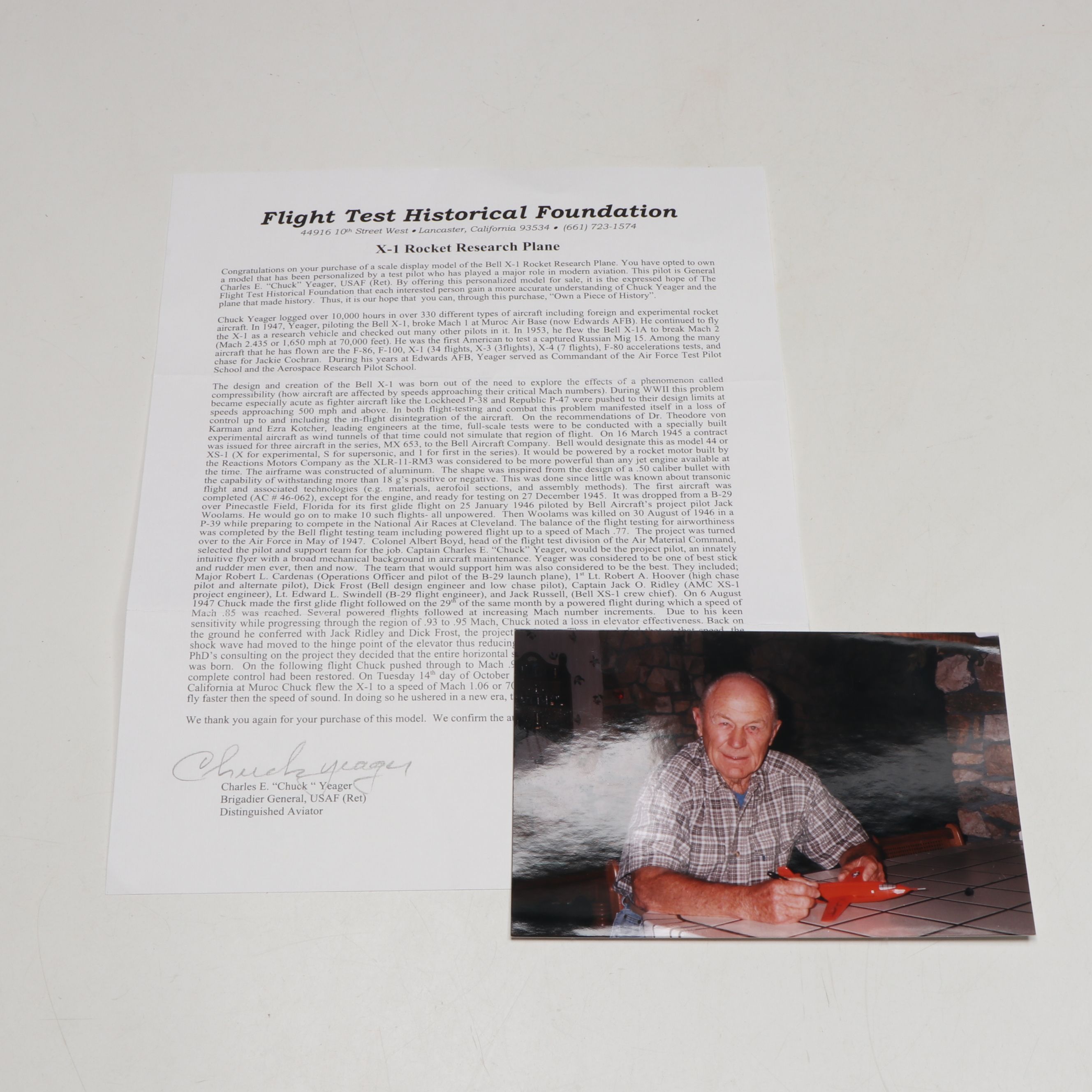 Charles E. "Chuck" Yeager Signed X-1 Rocket Research Plane Model, 1999 ...