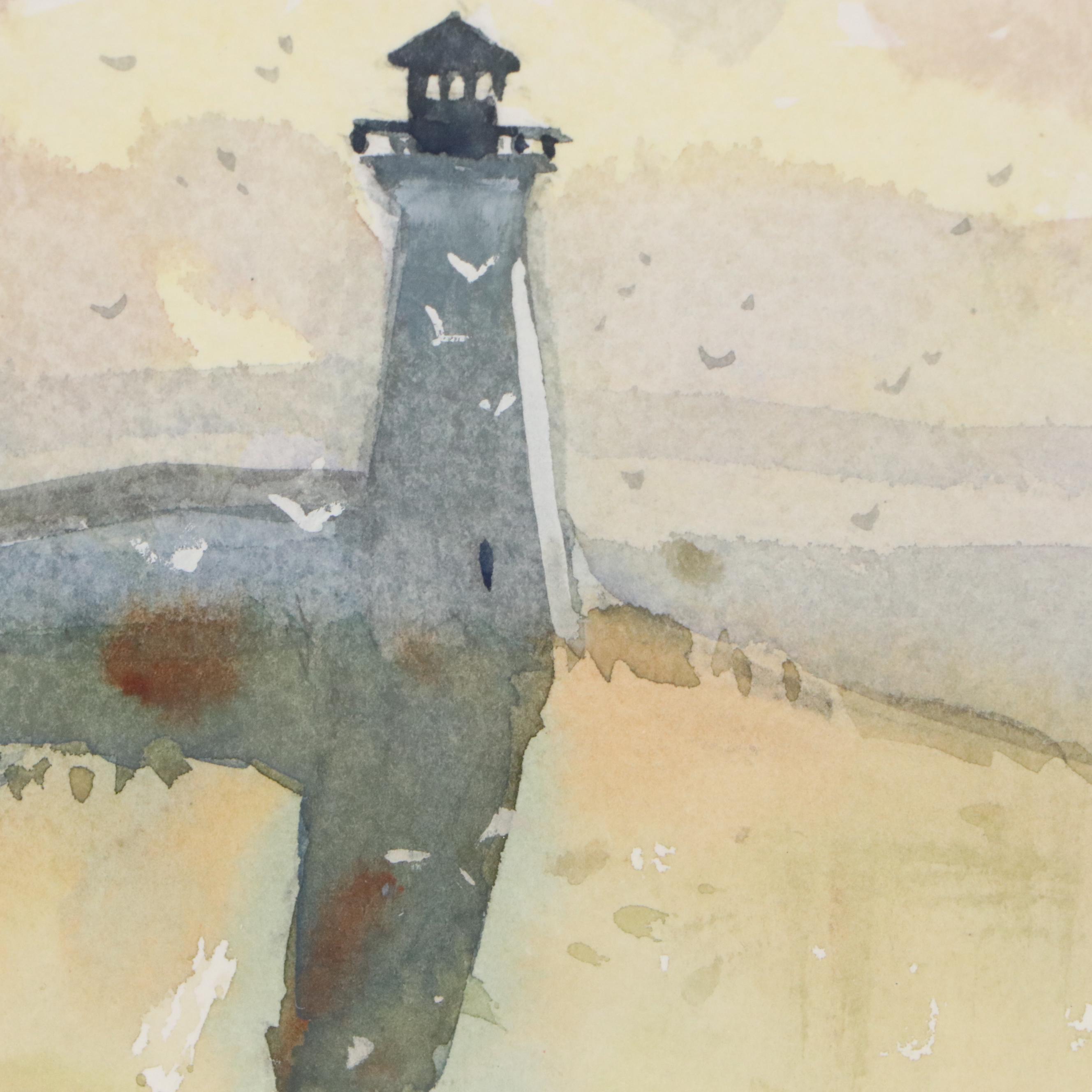 George R Carpenter Watercolor Painting of Pemaquid Point Lighthouse in ...