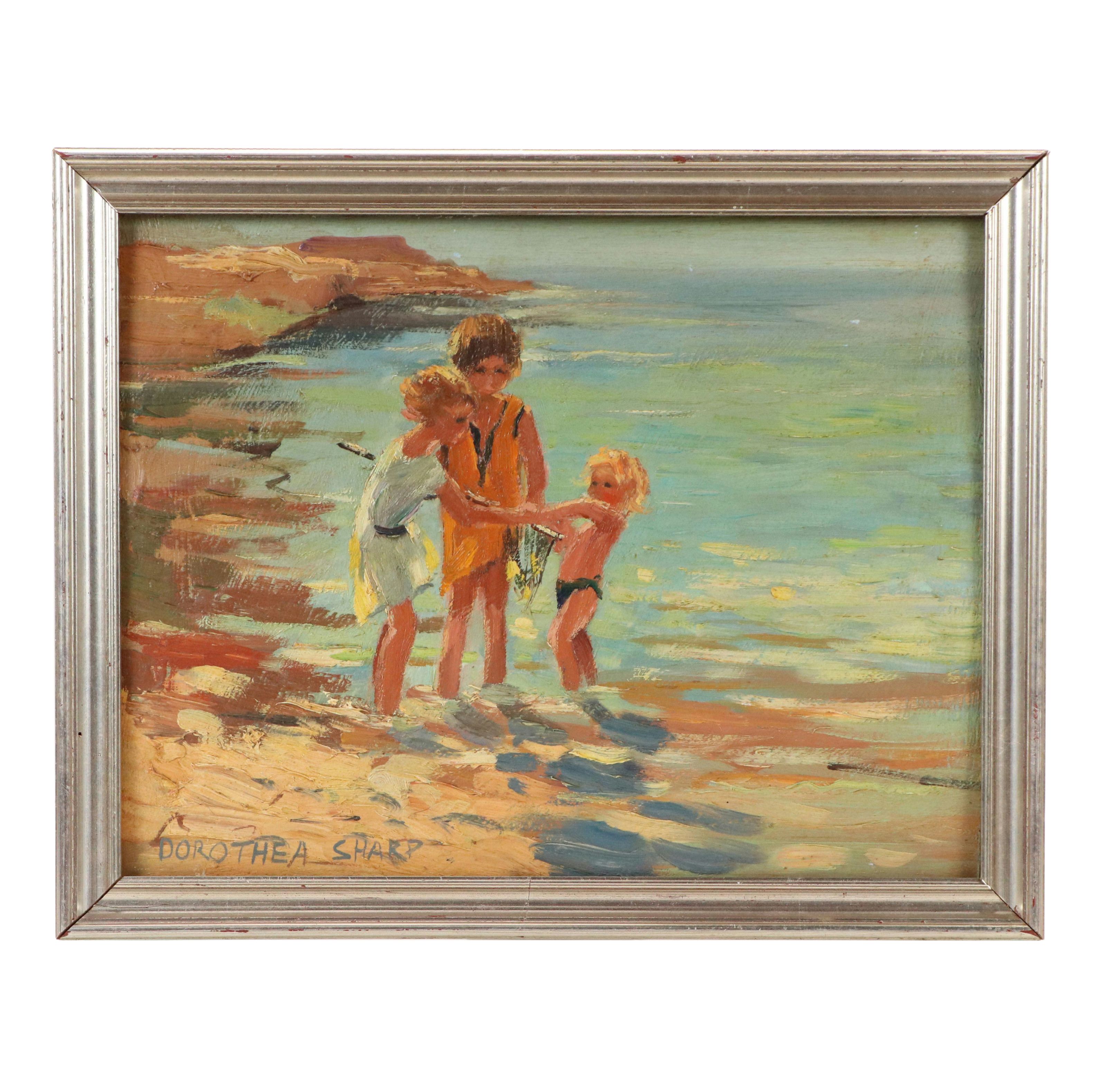 After Dorothea Sharp Oil Painting "At the Seaside," Mid-20th Century | EBTH