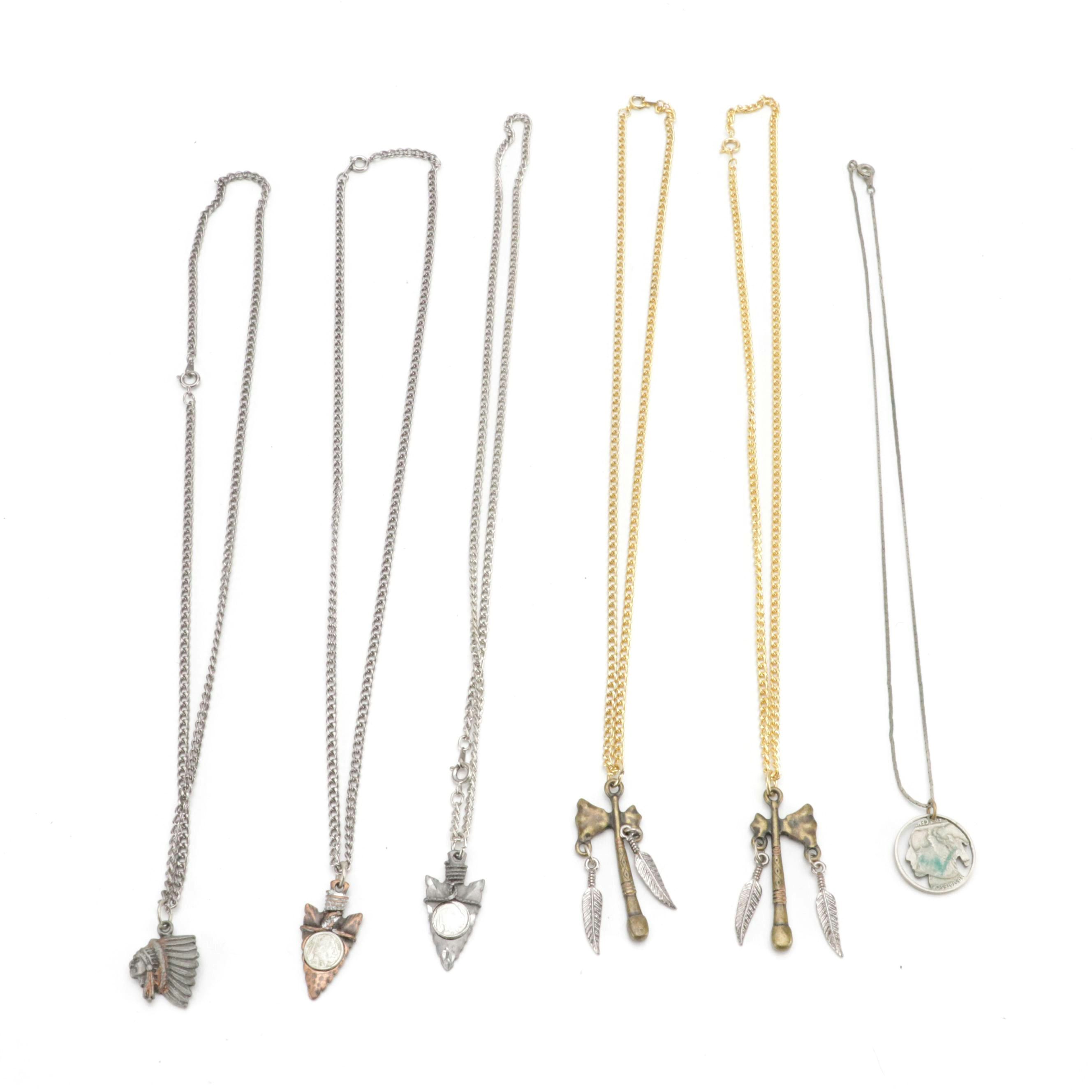 Arrowhead and Coin Design, Chief Head, Tomahawk and Coin Pendant ...