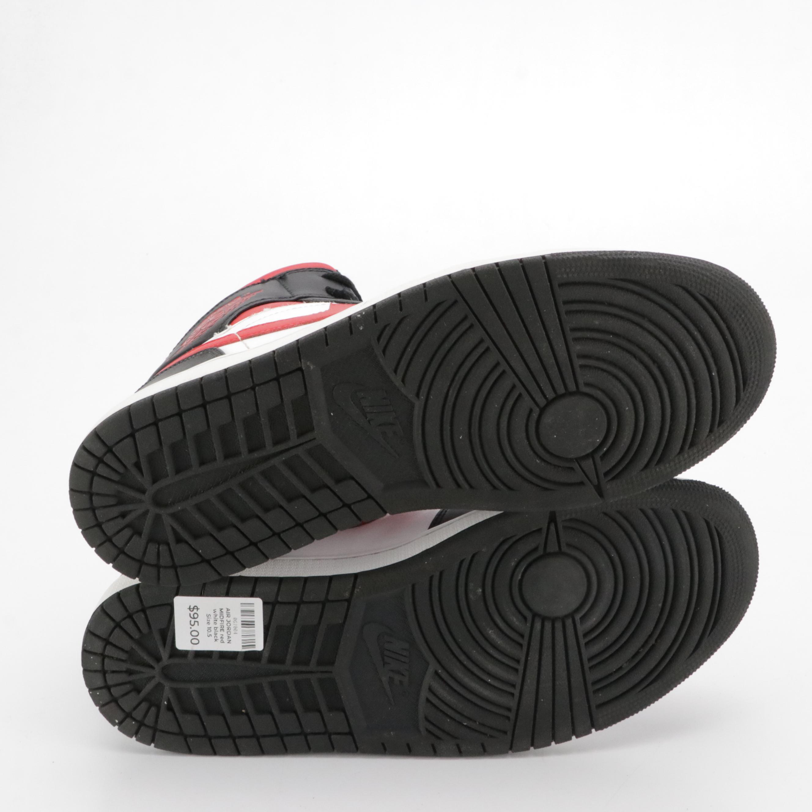 Men's Air Jordan 1 Mid-Rise Sneakers in Black, Fire Red and White with ...