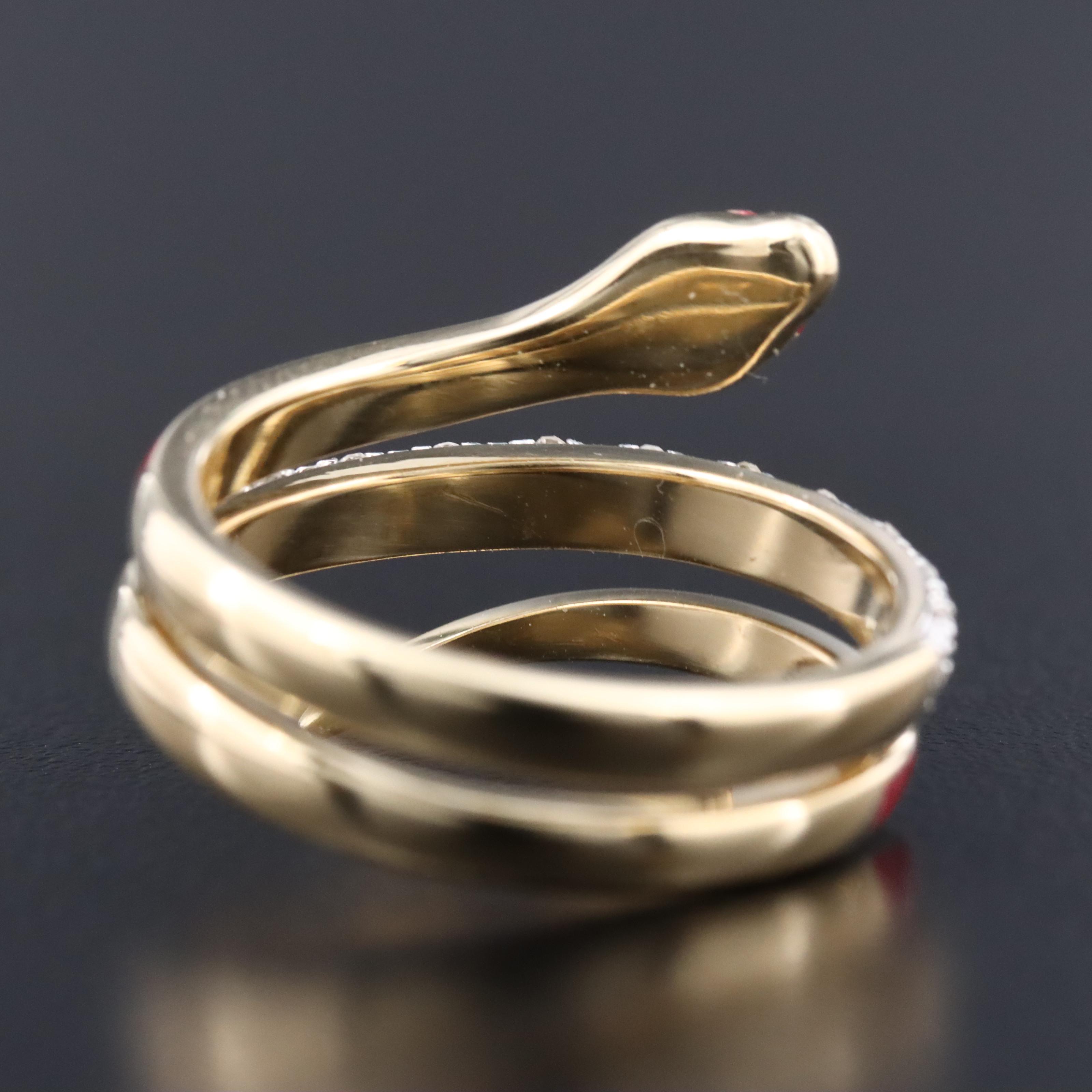 14K Diamond and Enamel Snake Ring | EBTH