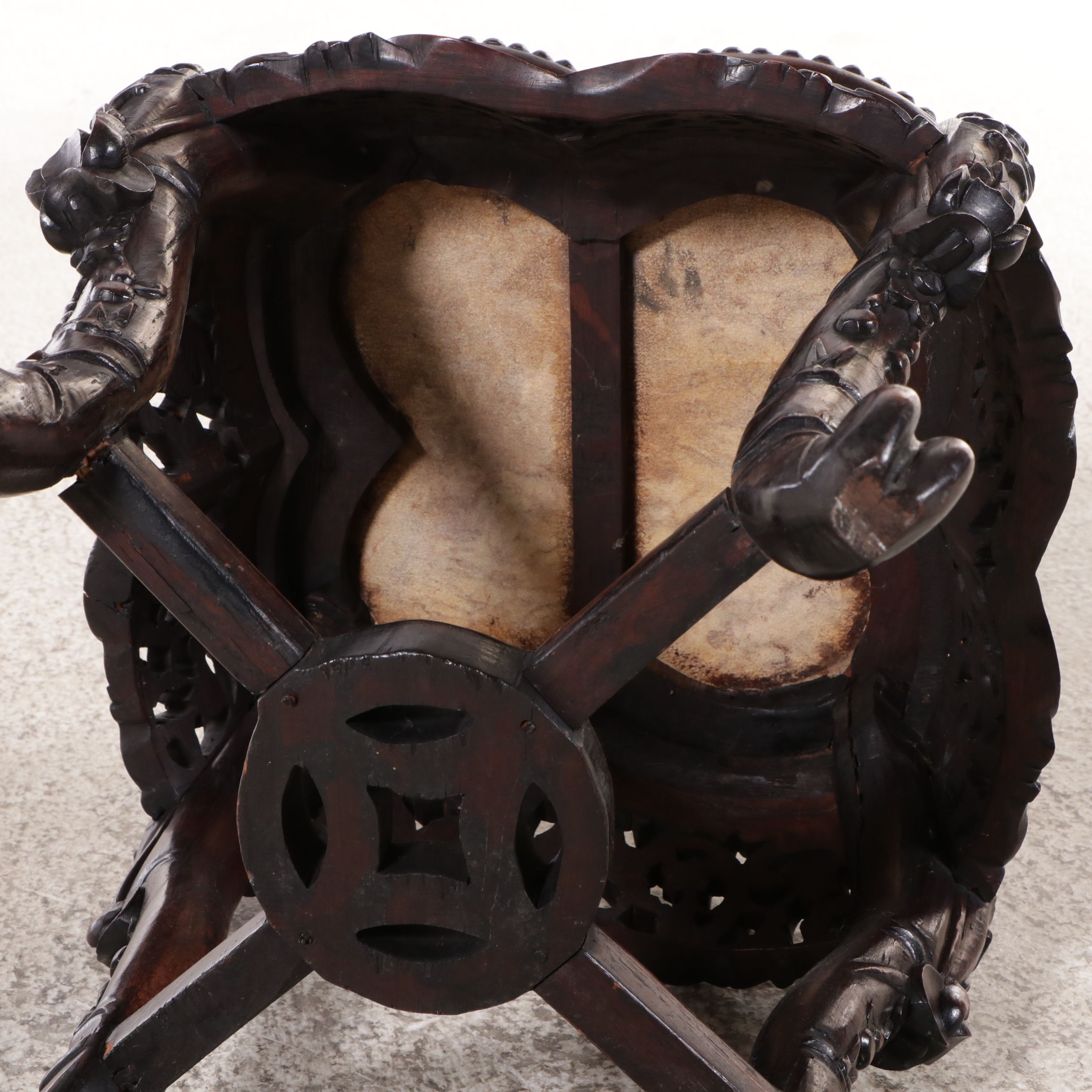 Chinese Carved Rosewood Lobed Accent Table with Inset Marble Top | EBTH