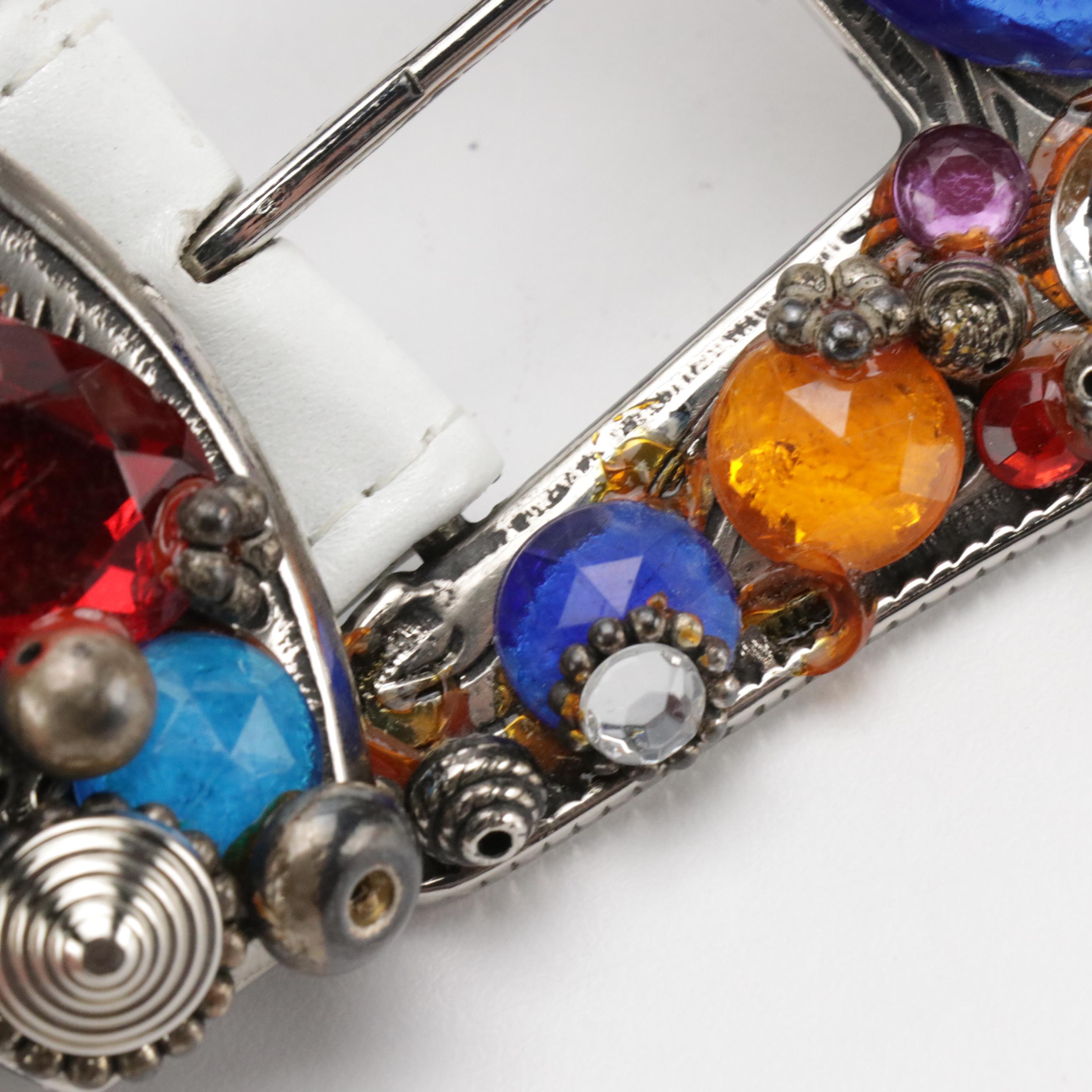 St. Maarten Dallas Multicolor Crystal Embellished Belts in White/Black ...