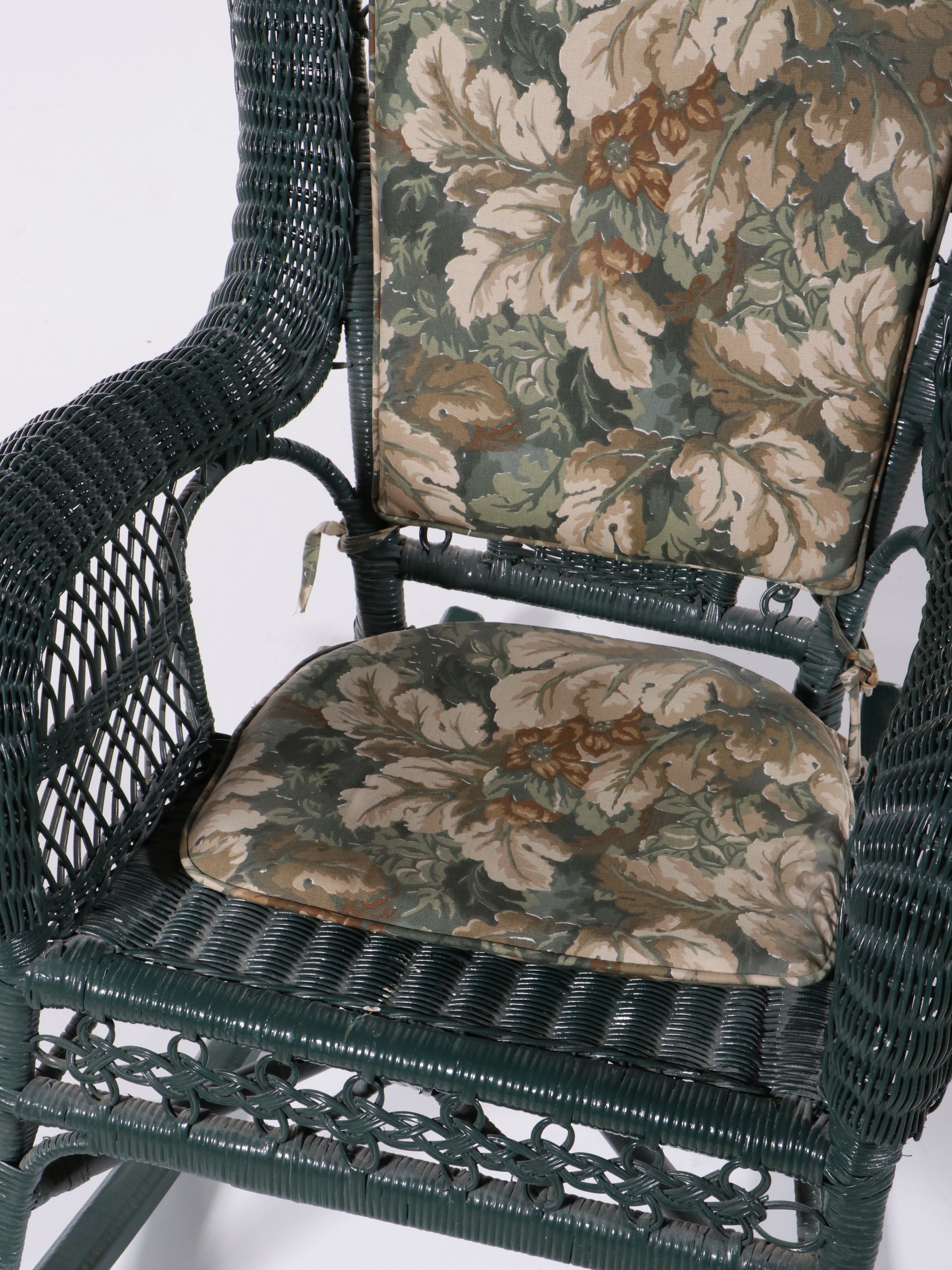 Painted Green Wicker Rocking Chair and Baskets | EBTH
