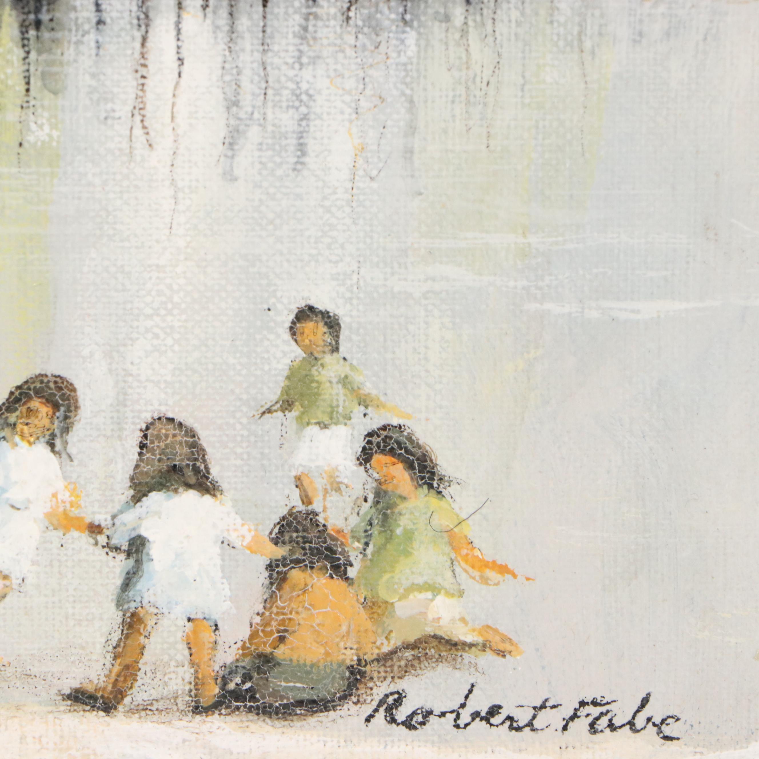 Robert Fabe Oil Painting Children by Lakes Edge, Mid-20th Century | EBTH