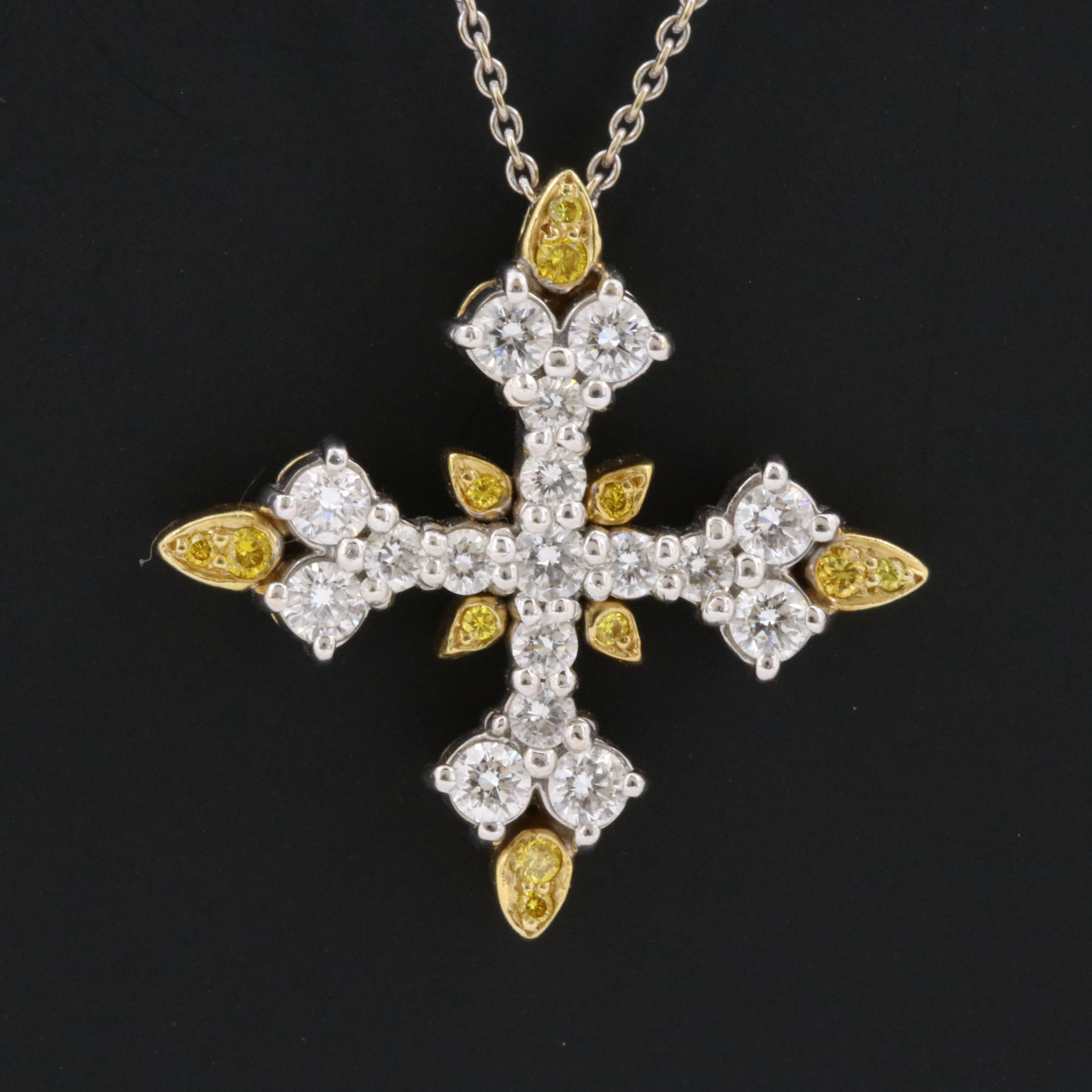 Eli Jewels 18K Two-Tone 1.02 CTW Diamond Cross Necklace including Fancy ...