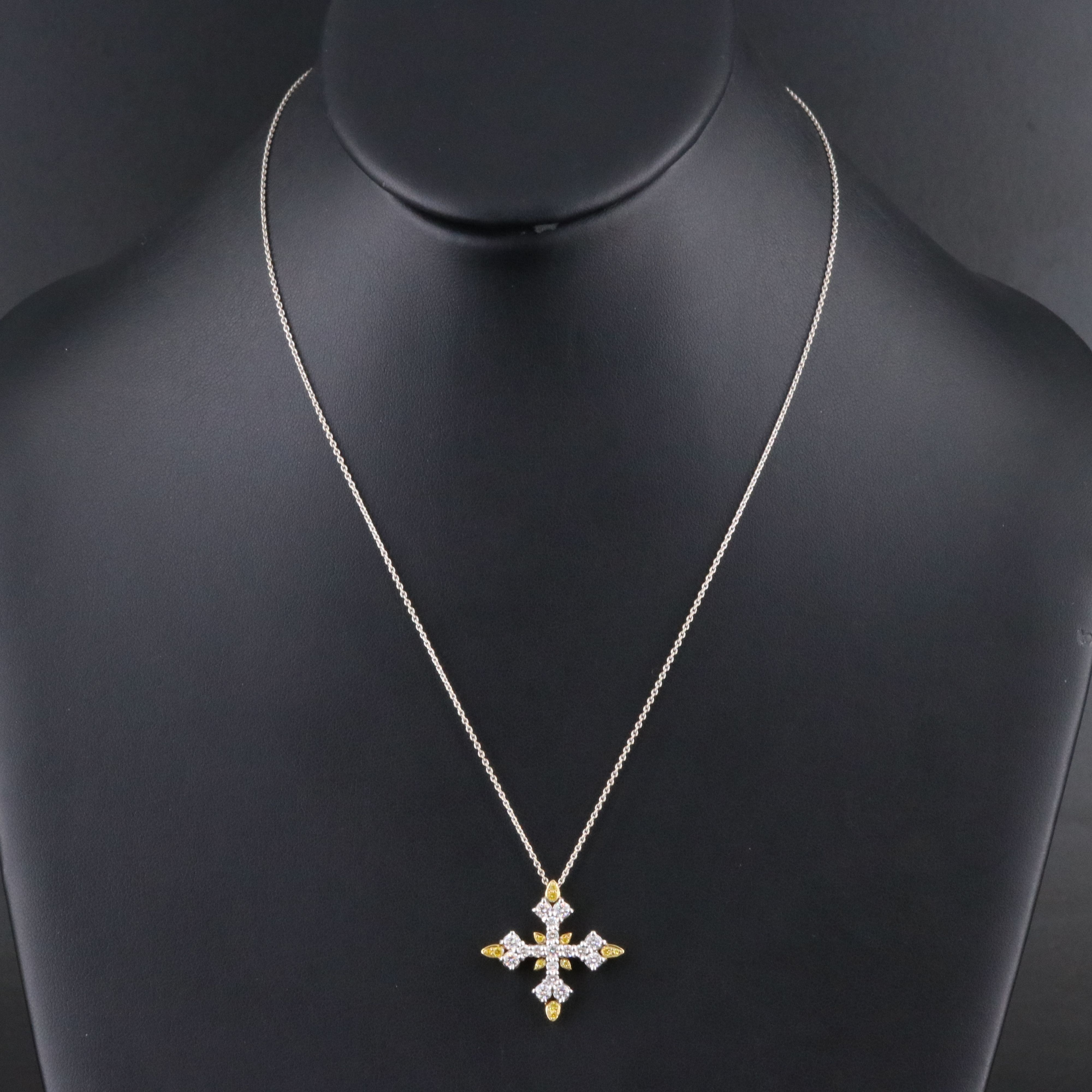Eli Jewels 18K Two-Tone 1.02 CTW Diamond Cross Necklace including Fancy ...
