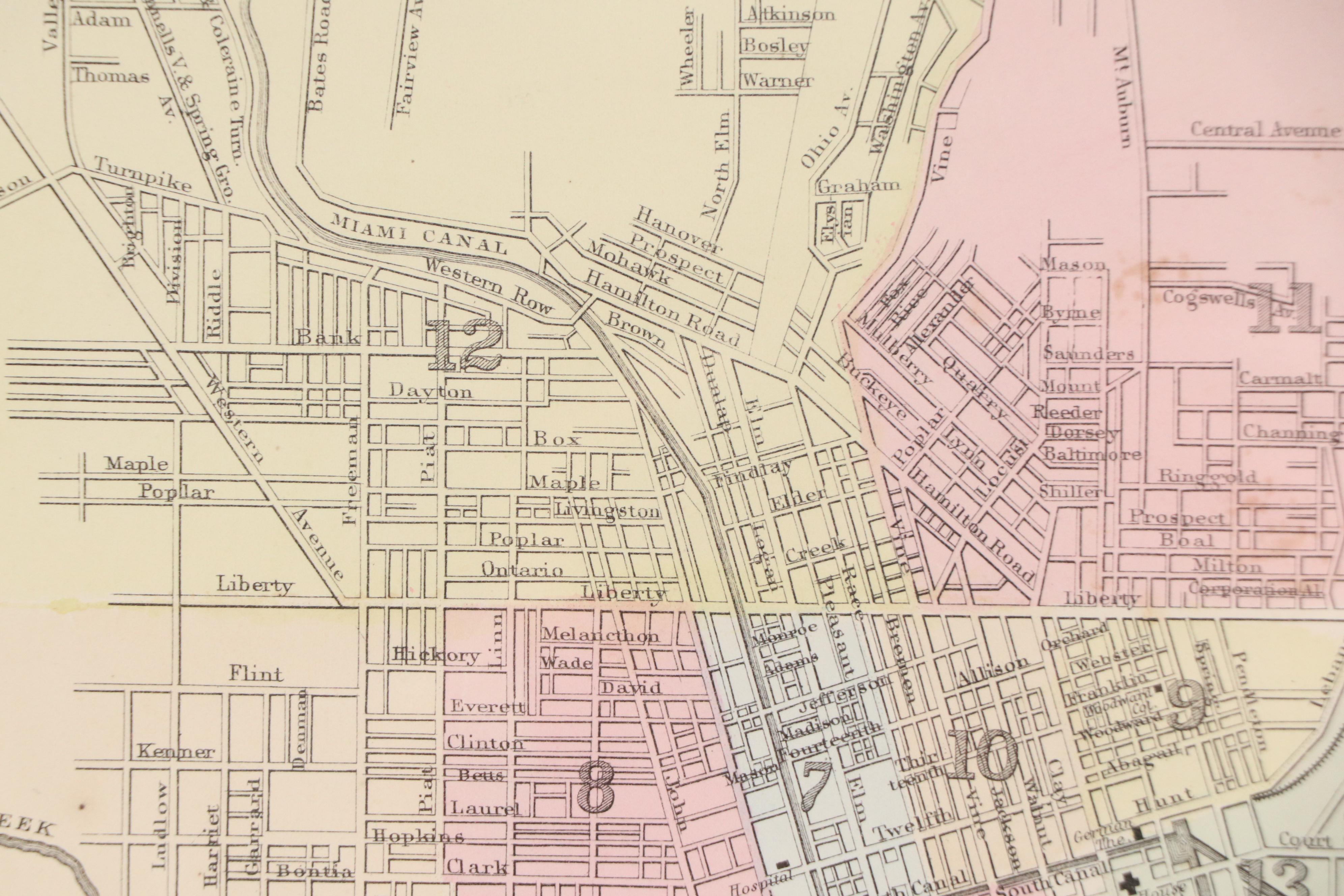 Hand-Colored Plat Map Engraving of Cincinnati After S.A. Mitchell Jr ...