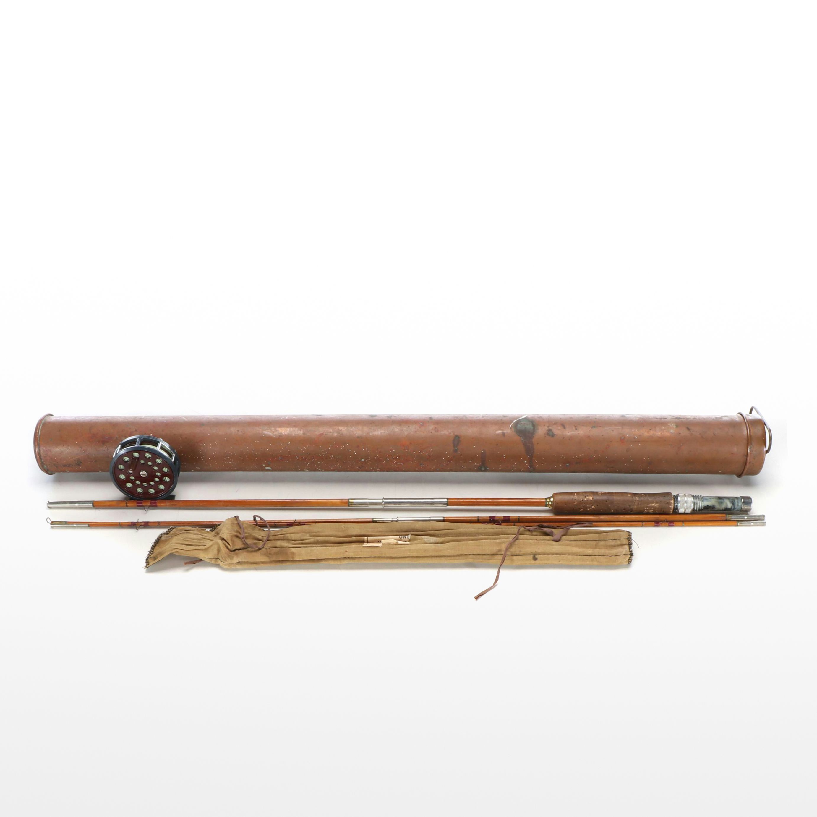 Horrocks-Ibbotson Fishing Pole with Copper Case and Reel | EBTH