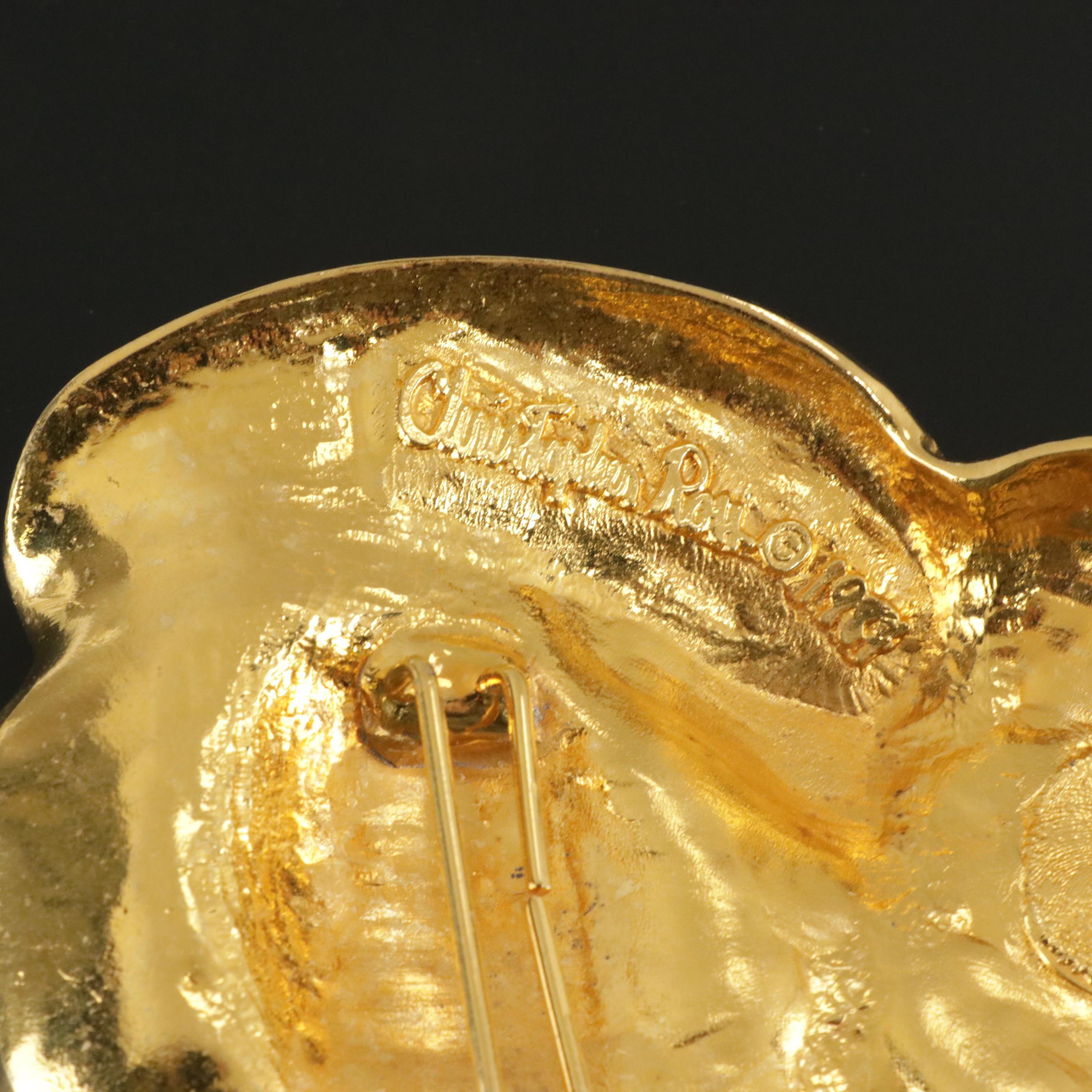 Christopher Ross Gold Plate Elephant Head Sculptural Belt Buckle, 1980s ...