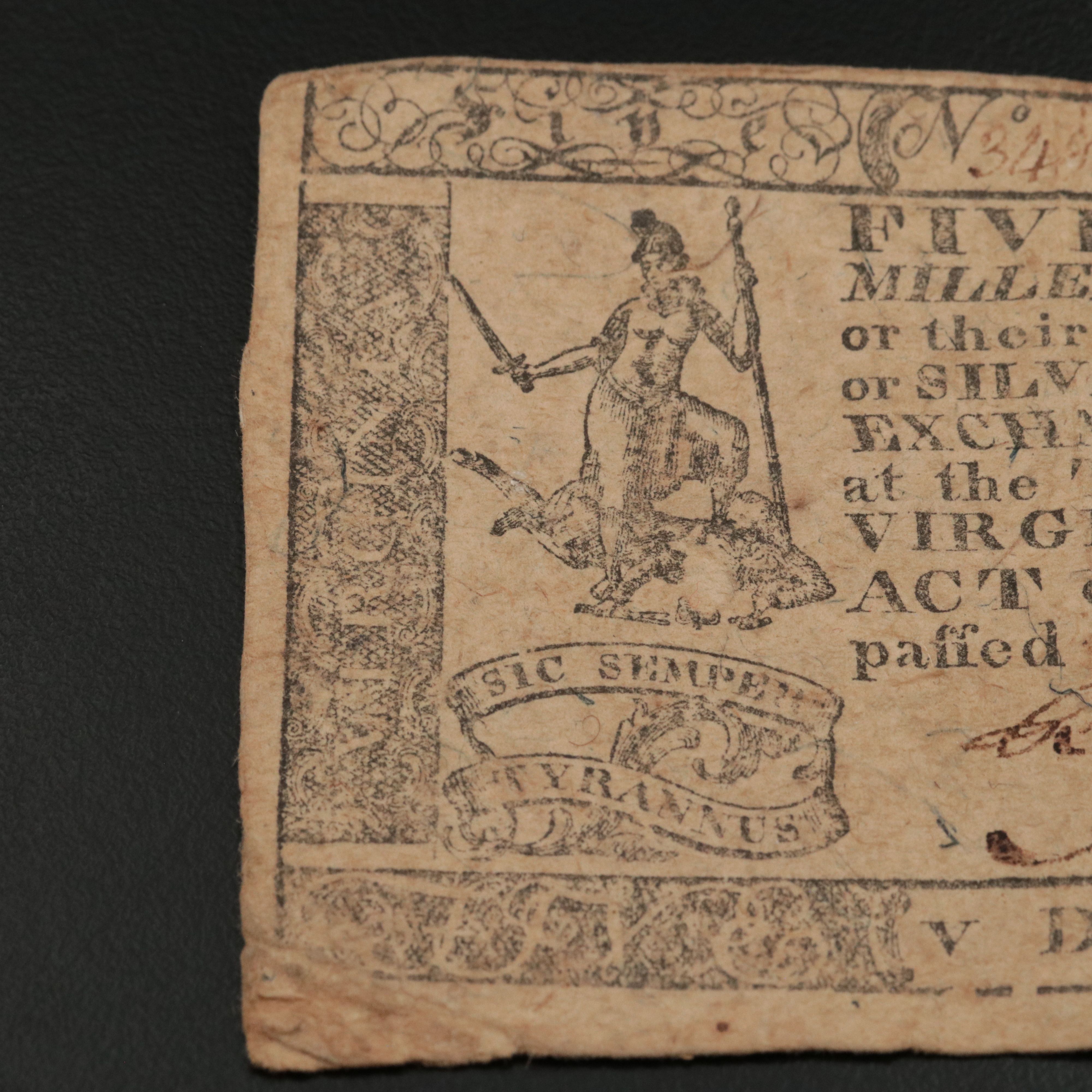 1776 Virginia Five Spanish Milled Dollars Colonial Banknote | EBTH