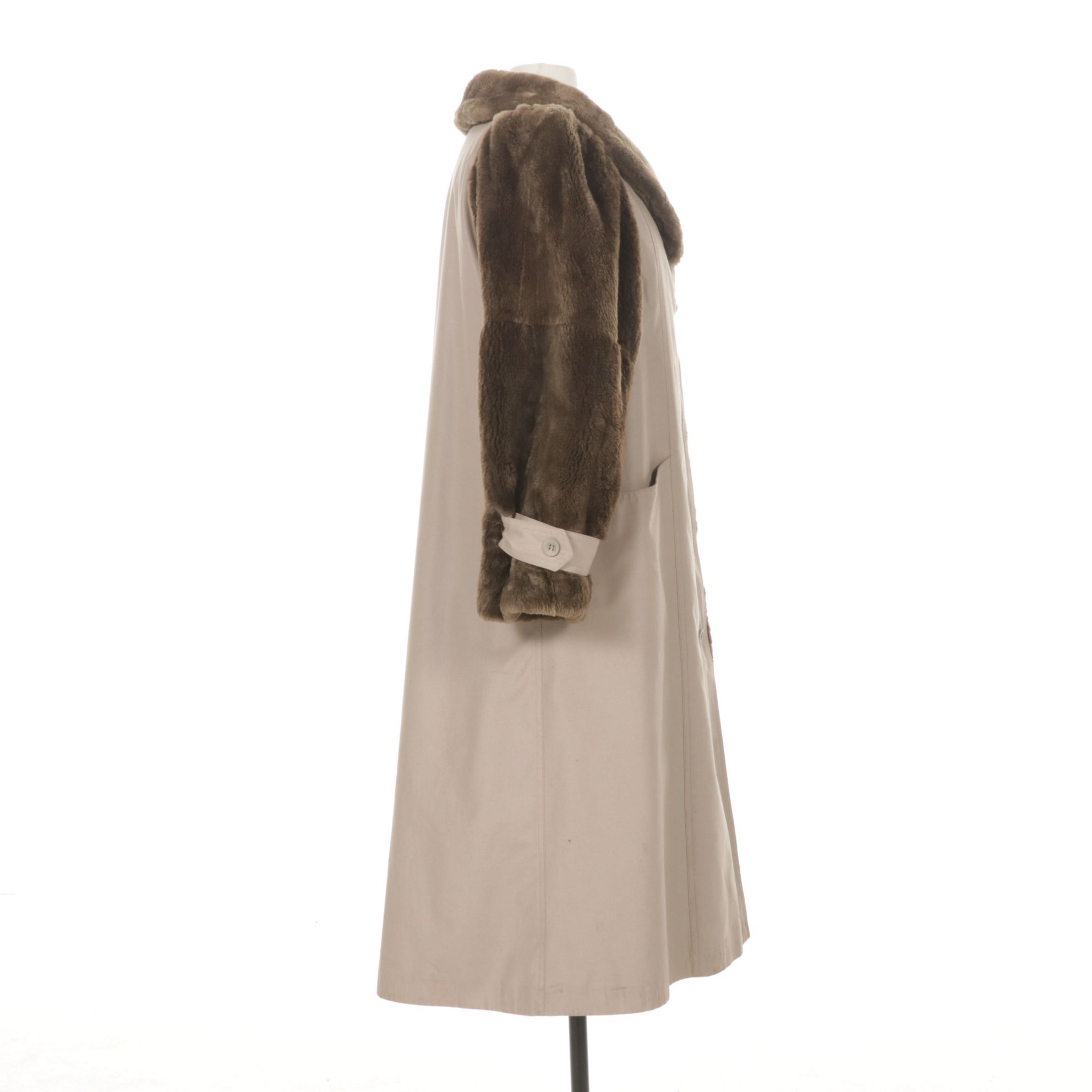 Rabbit Fur Lined Storm Coat with Sheared Beaver Fur Sleeves and Collar ...