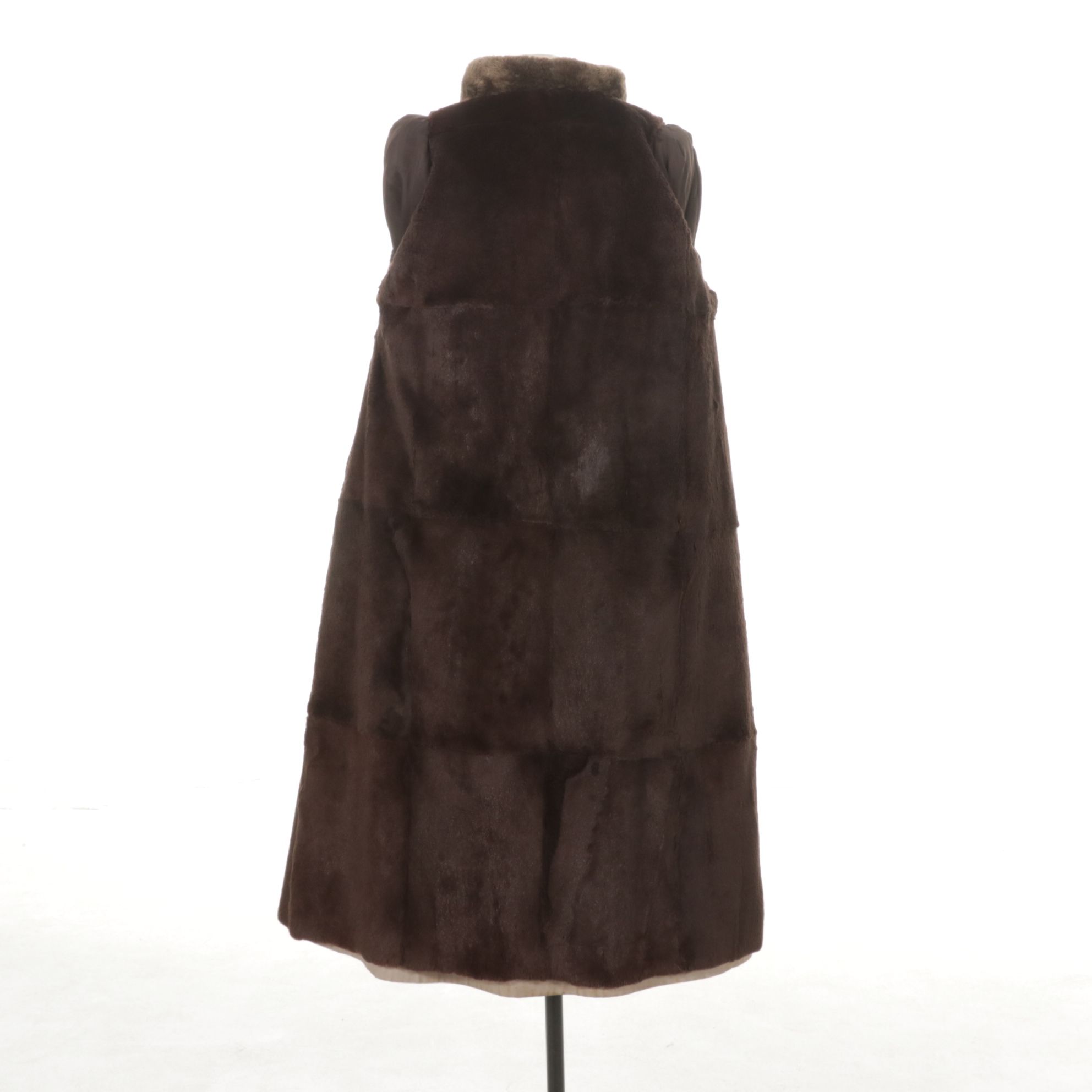 Rabbit Fur Lined Storm Coat with Sheared Beaver Fur Sleeves and Collar ...