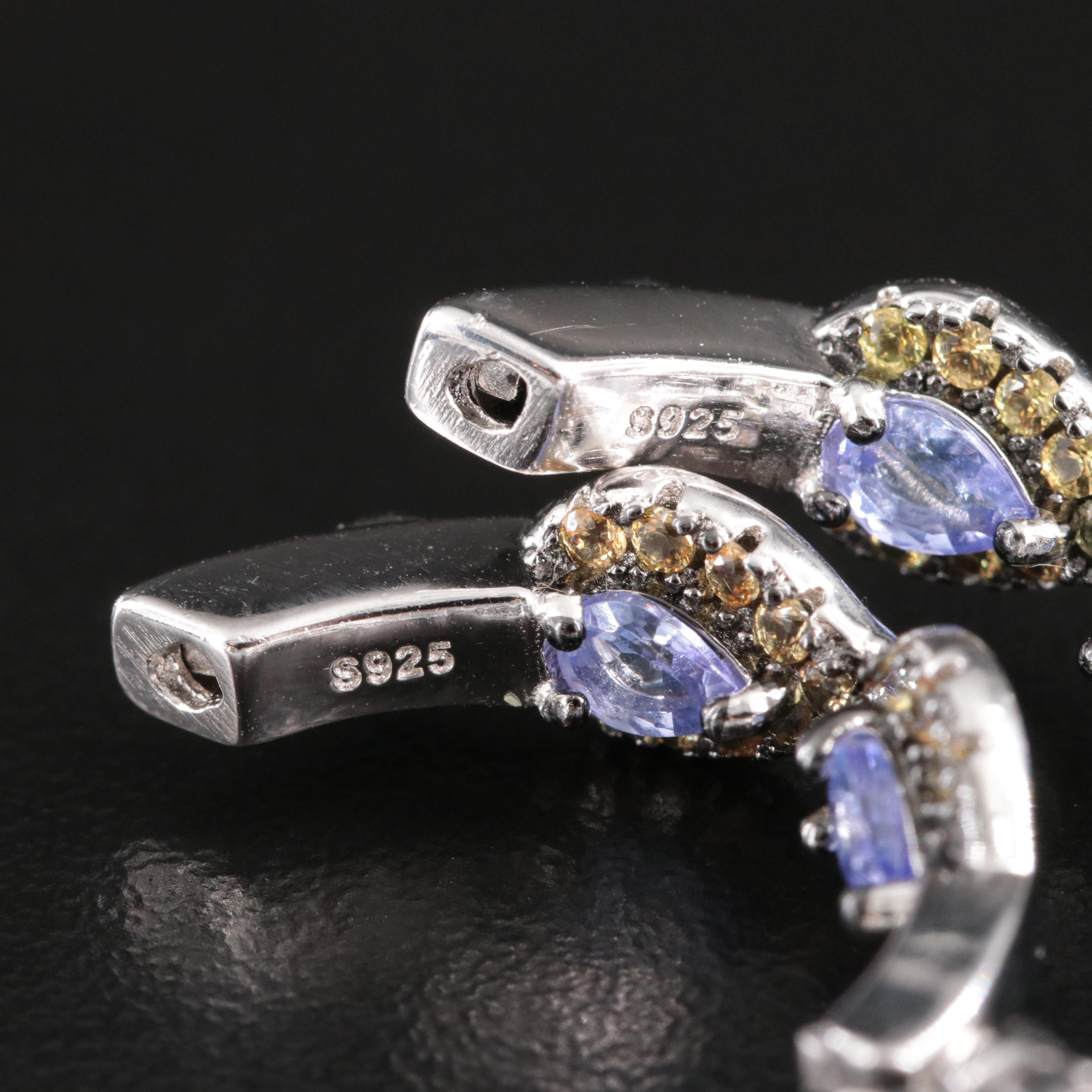 Sterling Inside-Out Hoops with Tanzanite and Yellow Sapphire Accents | EBTH