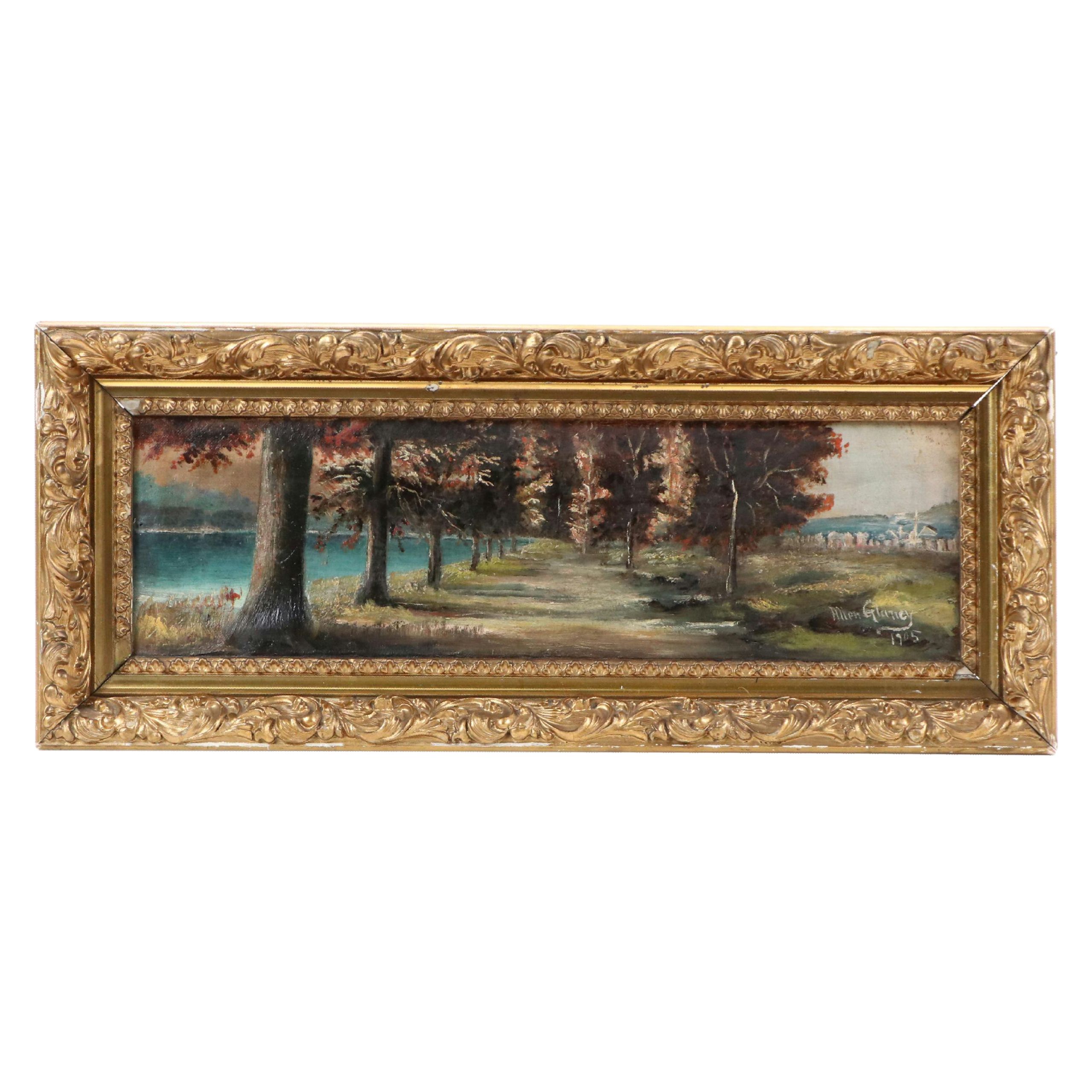 Allen Glancy Wooded River Landscape Oil Painting, 1905 | EBTH