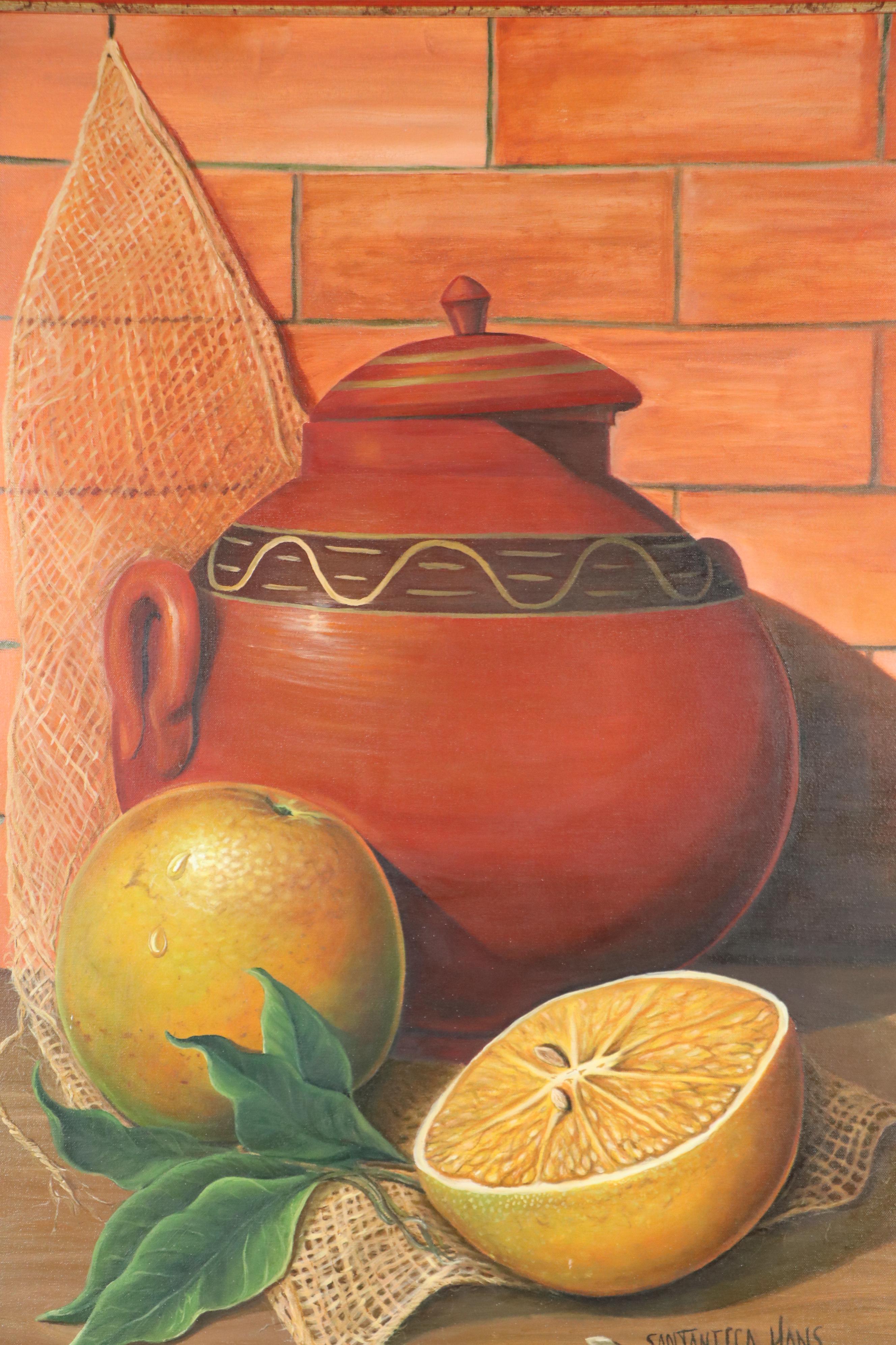 Santanilla Hans Still Life Oil Painting of Lemons and Pot, 1999 | EBTH