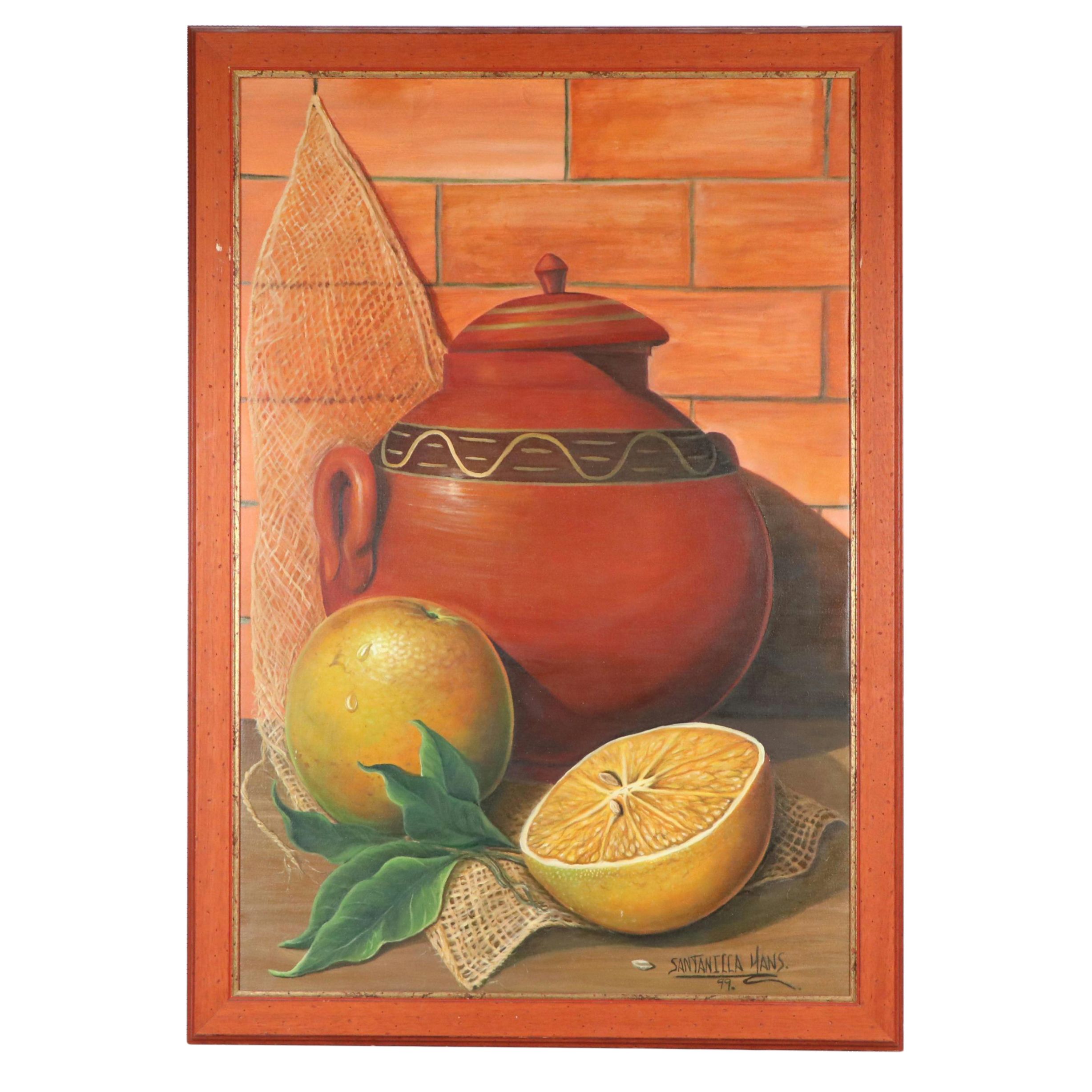 Santanilla Hans Still Life Oil Painting of Lemons and Pot, 1999 | EBTH