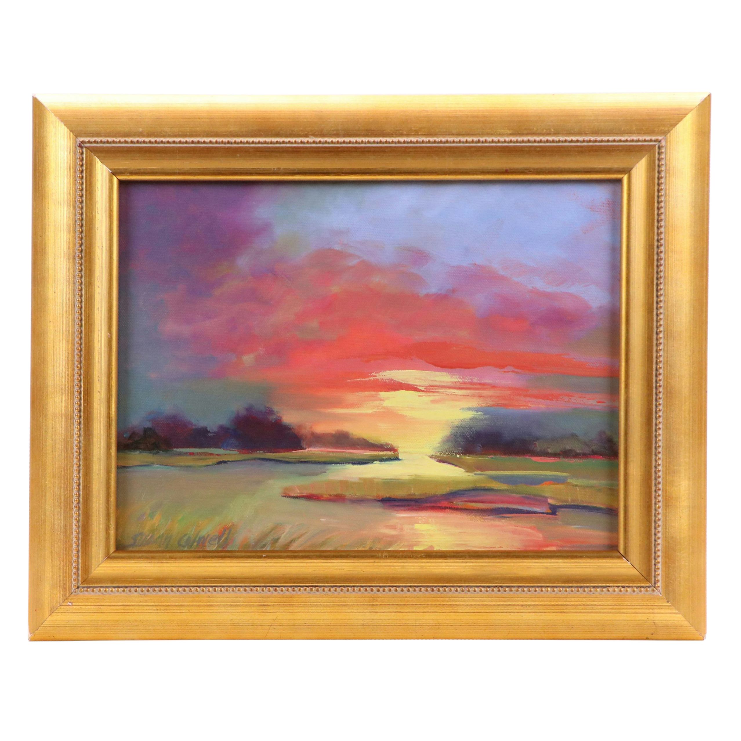 Susan Colwell Acrylic Painting of Landscape at Sunset | EBTH