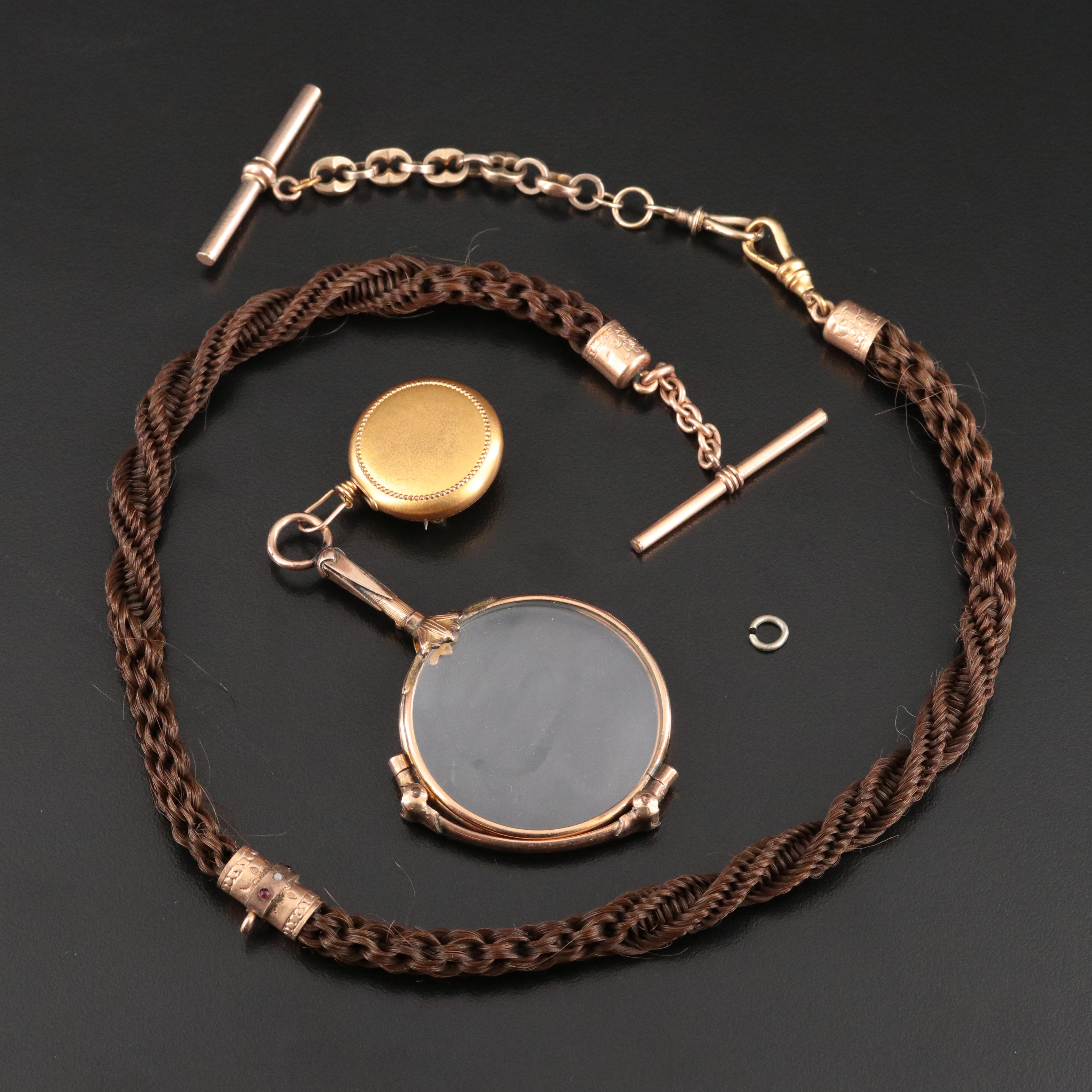 Victorian Hair Fob and Lorgnette on Retractable Pin | EBTH