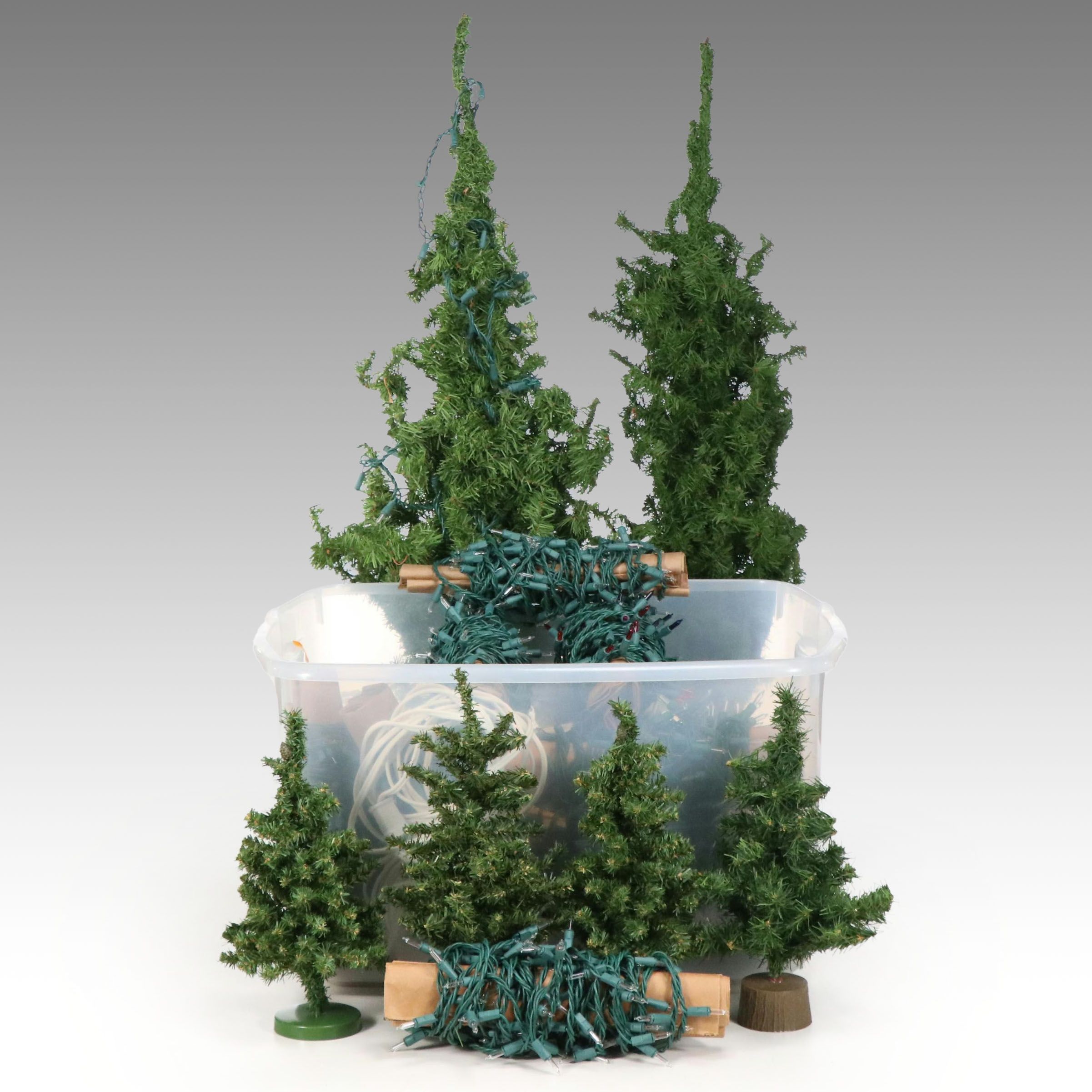 Medium and Miniature Artificial Christmas Trees with Light Strands and Bulbs | EBTH