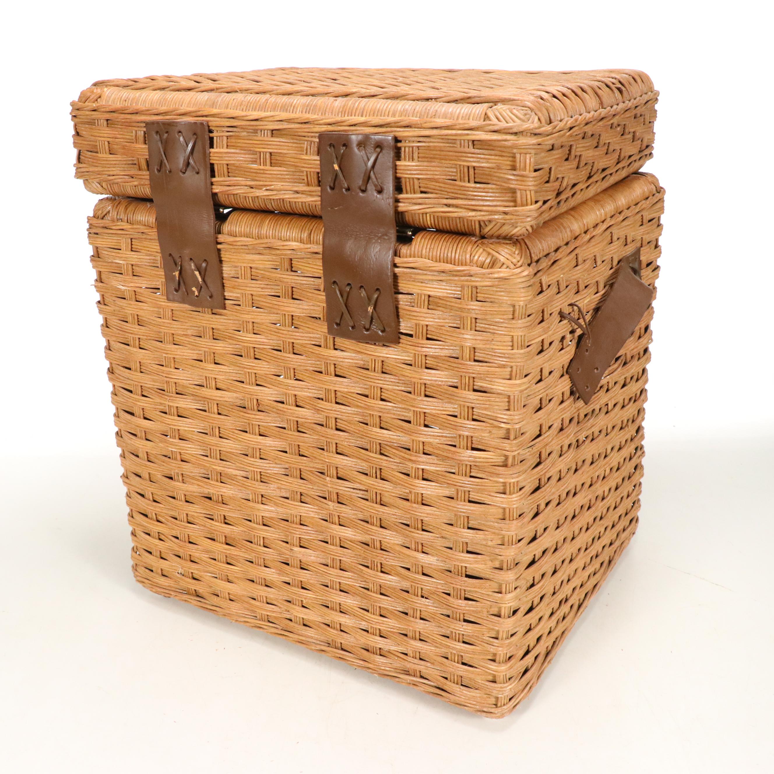 Wicker and Metal Frame Laundry Hamper with Wicker Storage Cube | EBTH