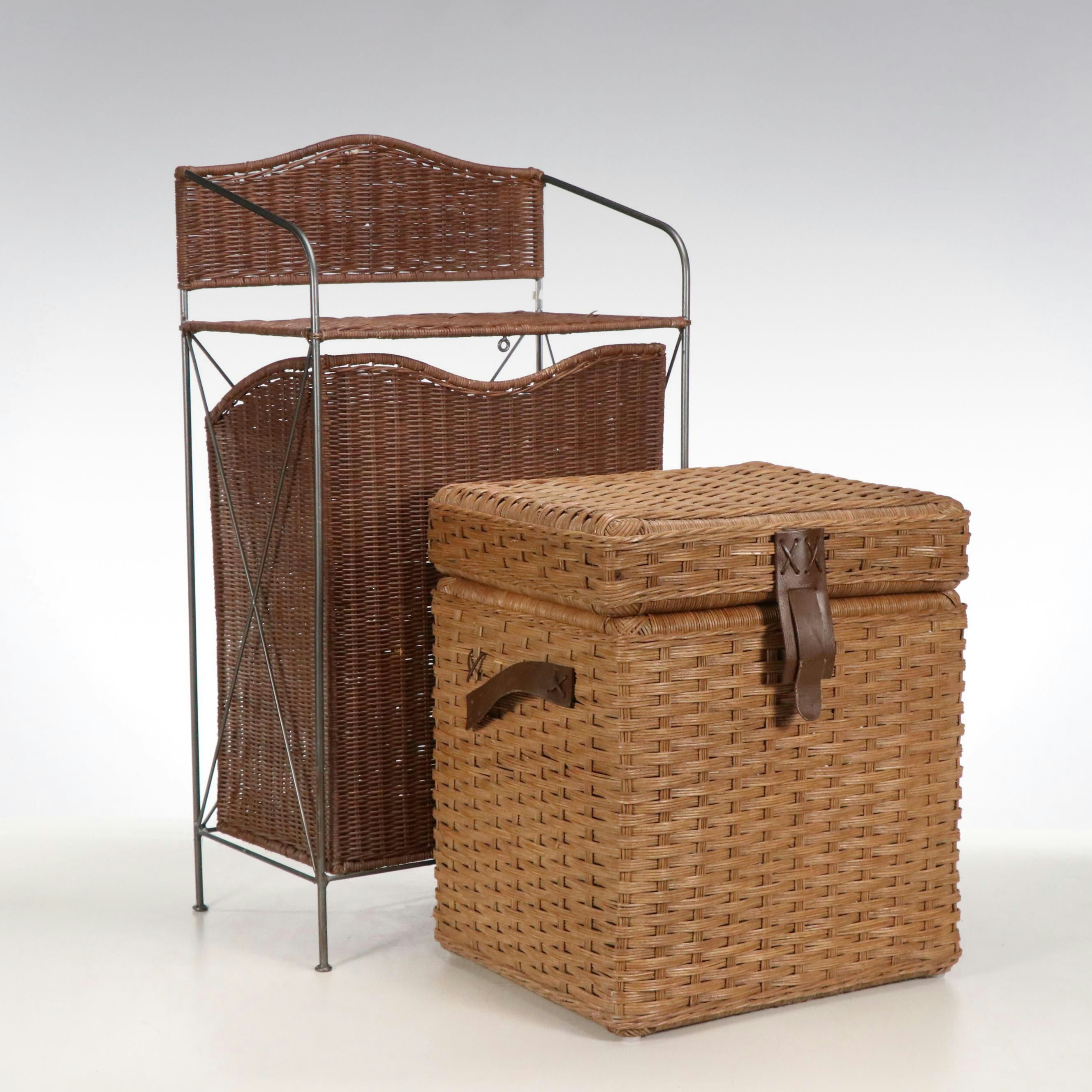 Wicker and Metal Frame Laundry Hamper with Wicker Storage Cube | EBTH