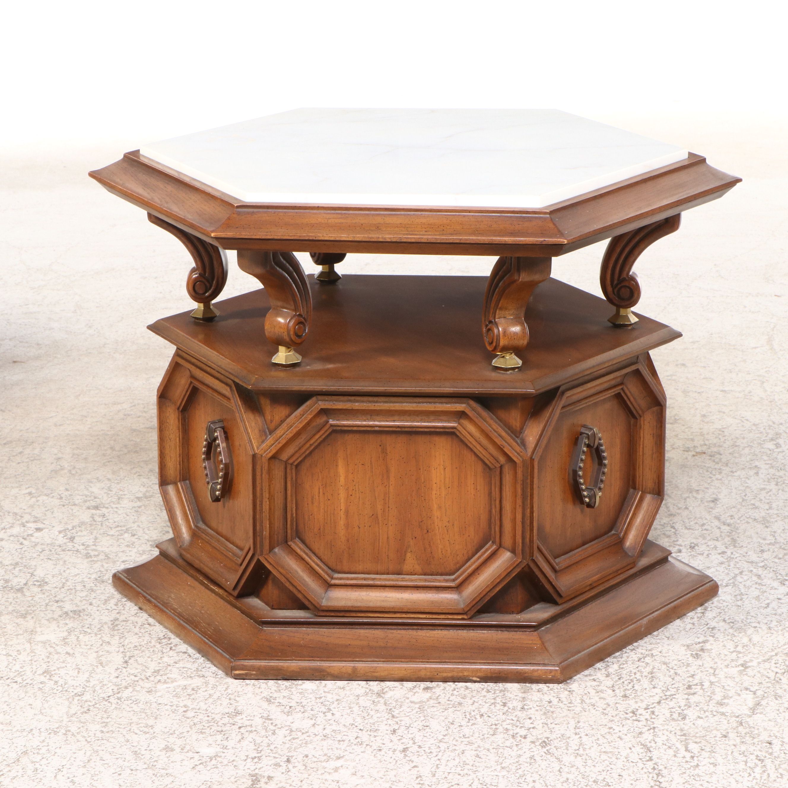 Pair of Gordon's Mediterranean Style Pecan End Tables with Marble Tops ...
