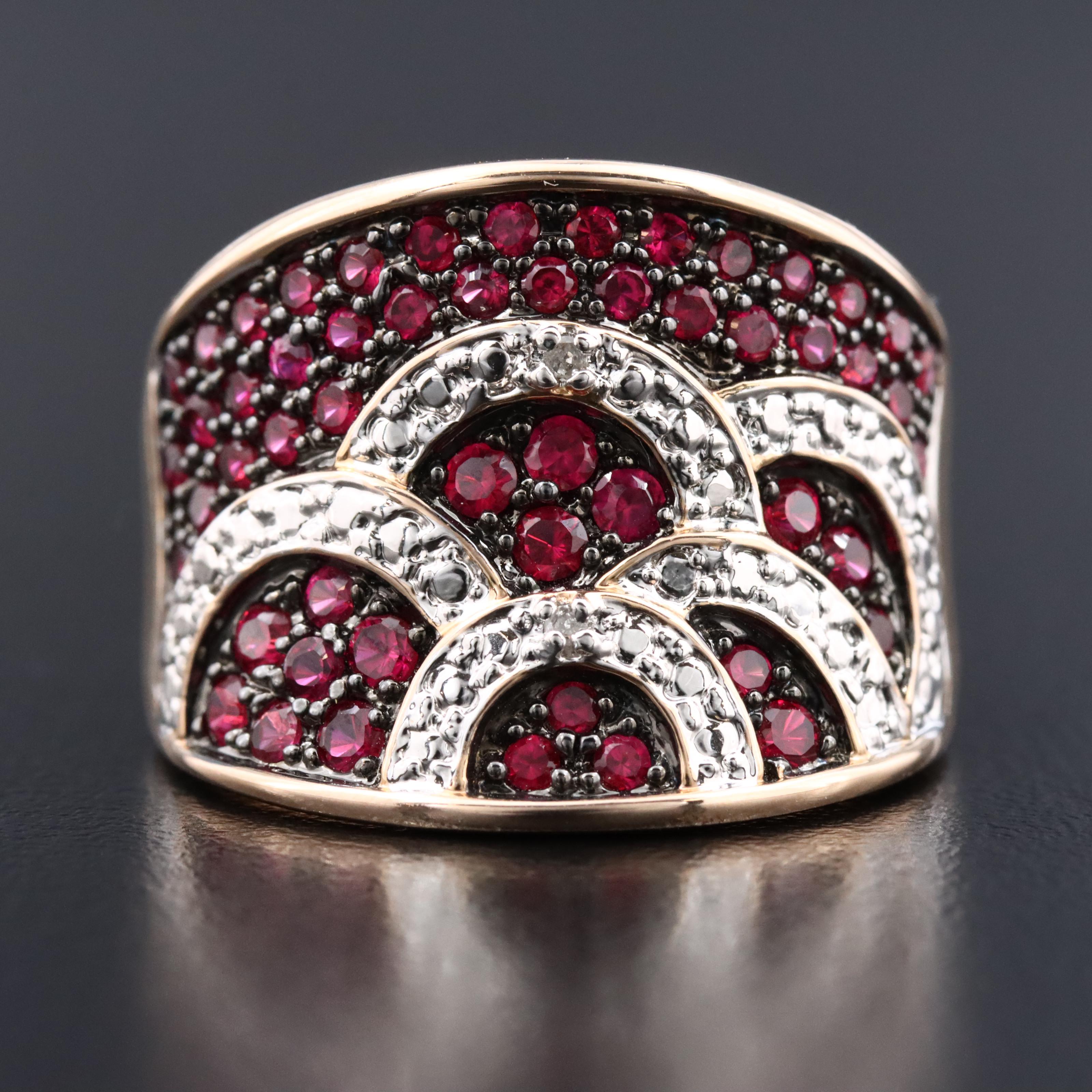 Sterling Ruby and Diamond Accented Saddle Ring | EBTH