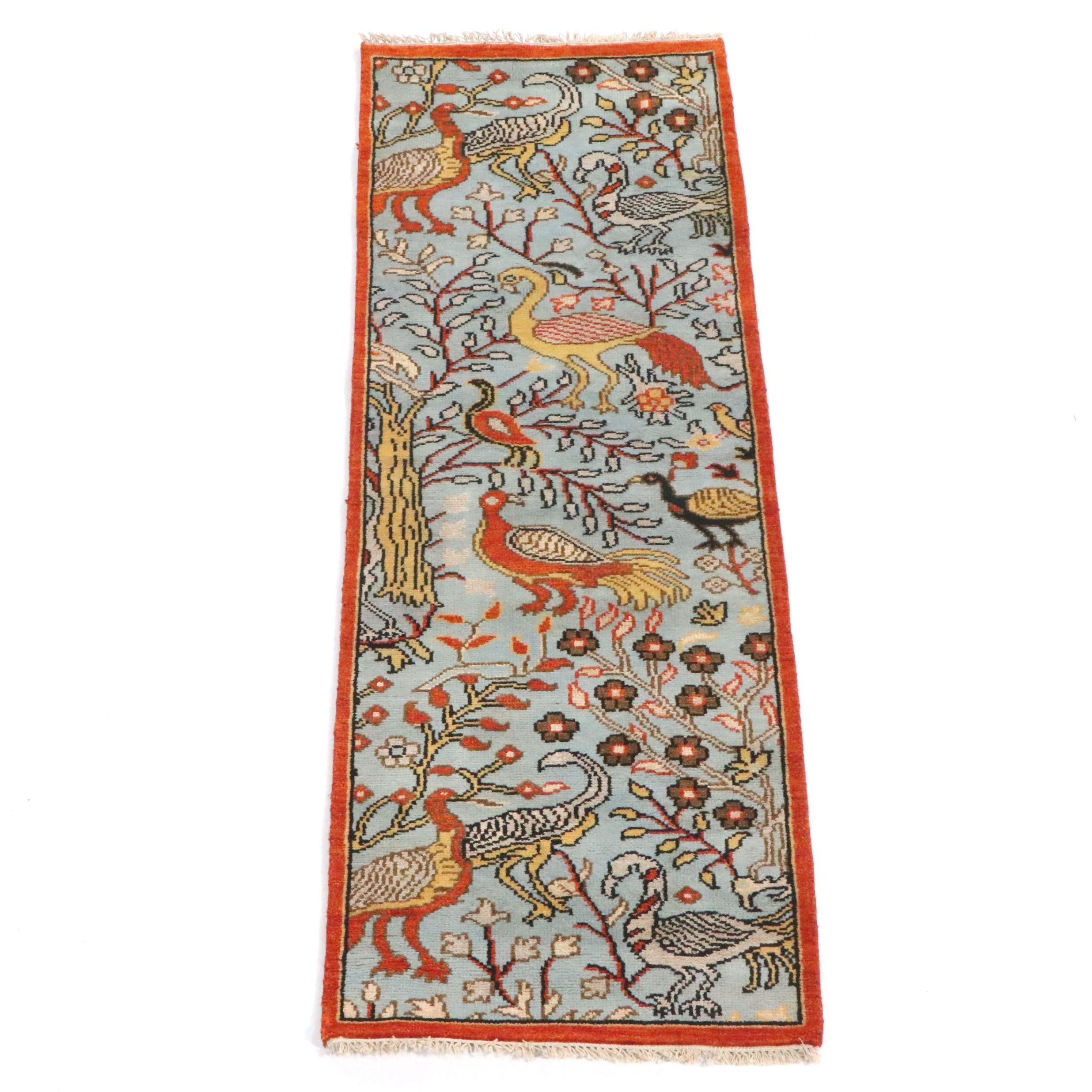 2'6 x 7'9 Hand-Knotted Indian Ziegler Style Peacocks and Garden Carpet ...
