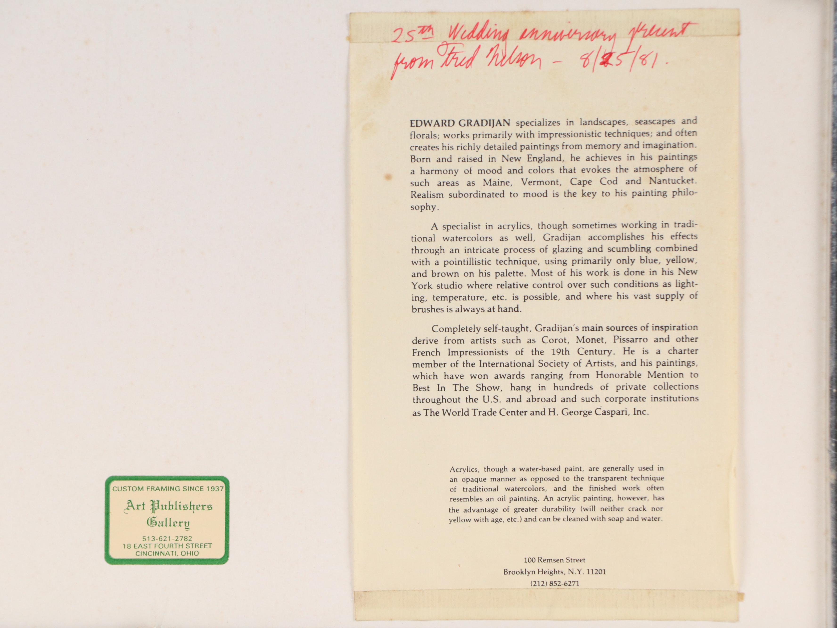 Edward A. Gradijan Acrylic Painting of Winter Landscape, Mid-20th ...