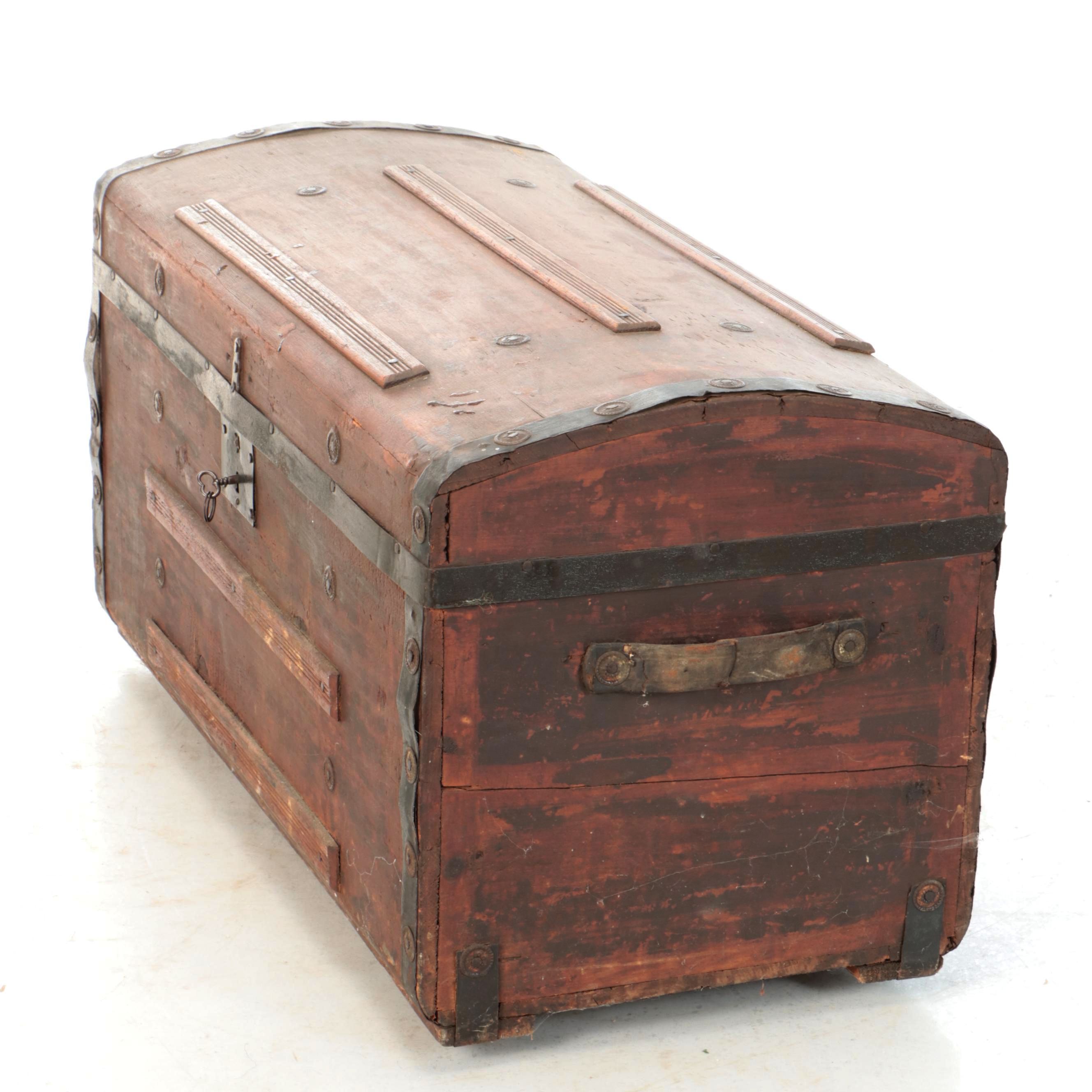 Victorian Wood and Iron Domed Stagecoach Trunk, 19th Century | EBTH