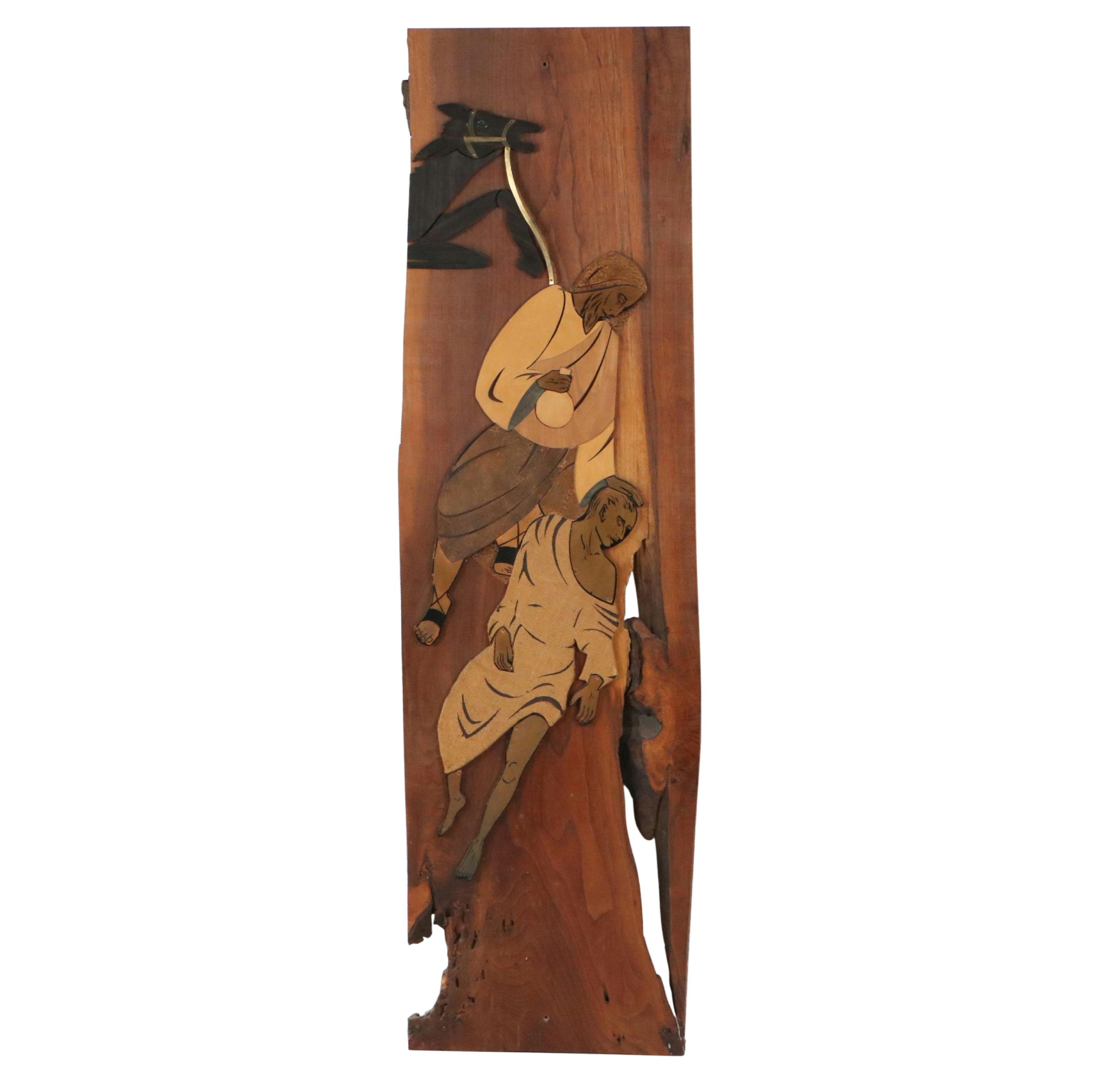 Mixed Media Panel with Inlay Marquetry of Figures with Livestock | EBTH