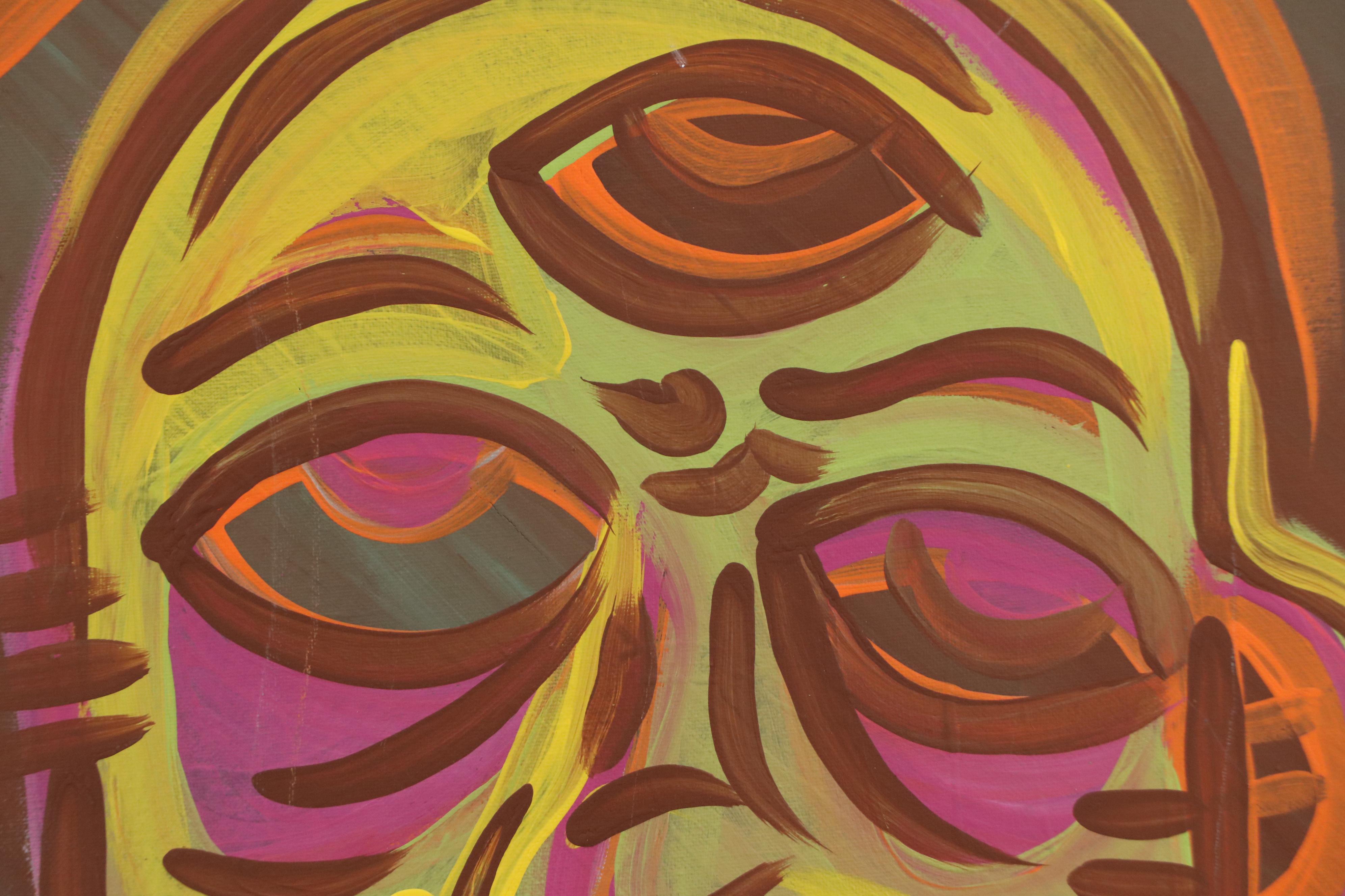 Bryson C. Abstract Face Acrylic Painting, Circa 2025 | EBTH