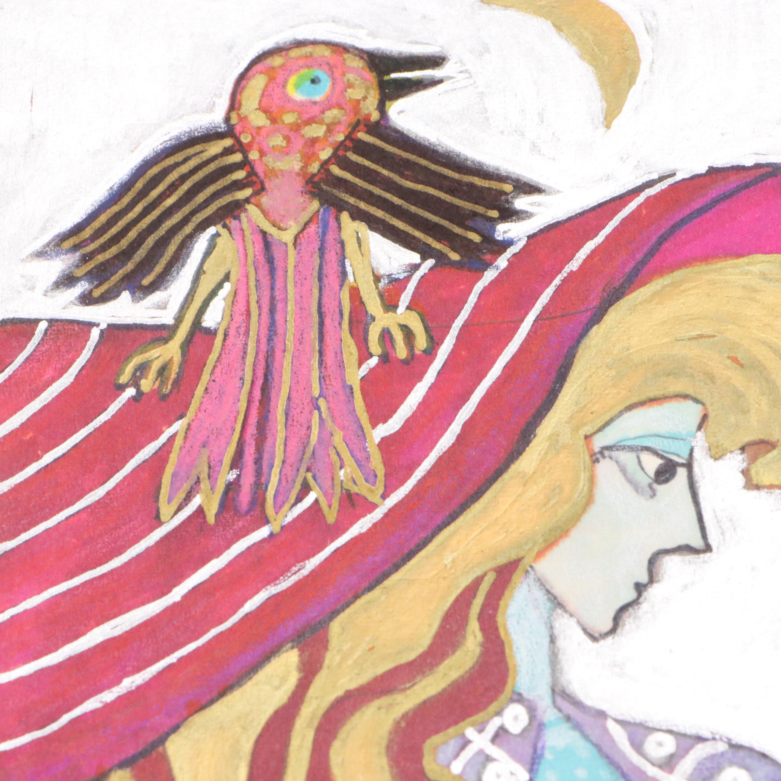 Evelyn Marx Mixed Media Drawing "Resting Bird," Late 20th Century | EBTH