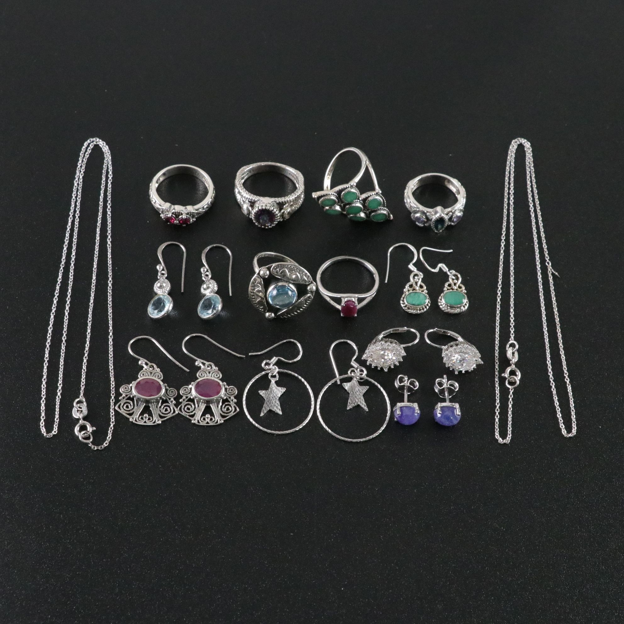 14 Assorted Sterling Silver Rings, Necklaces and Earrings | EBTH