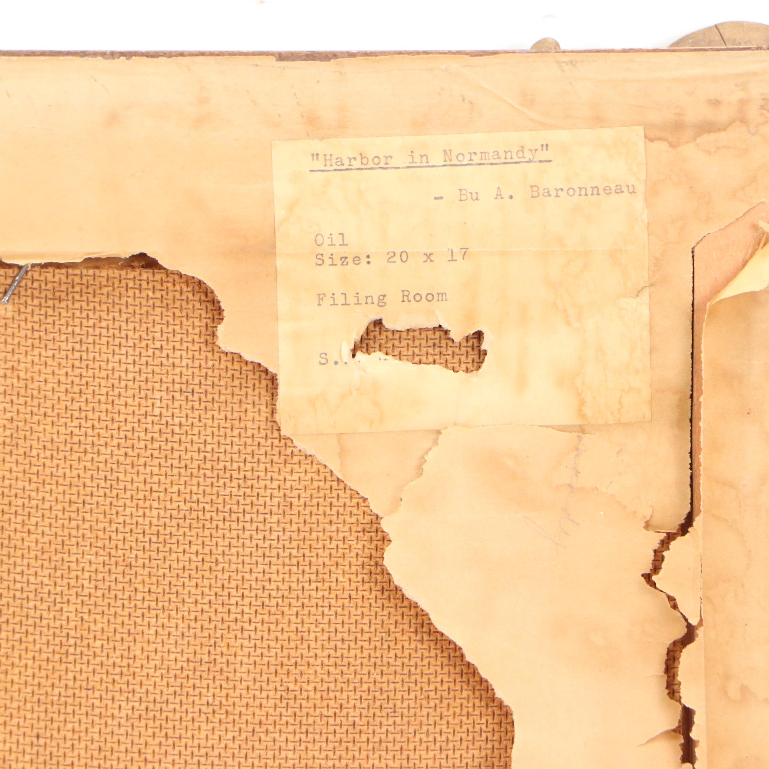 André Beronneau Maritime Oil Painting "Harbor in Normandy," 20th ...