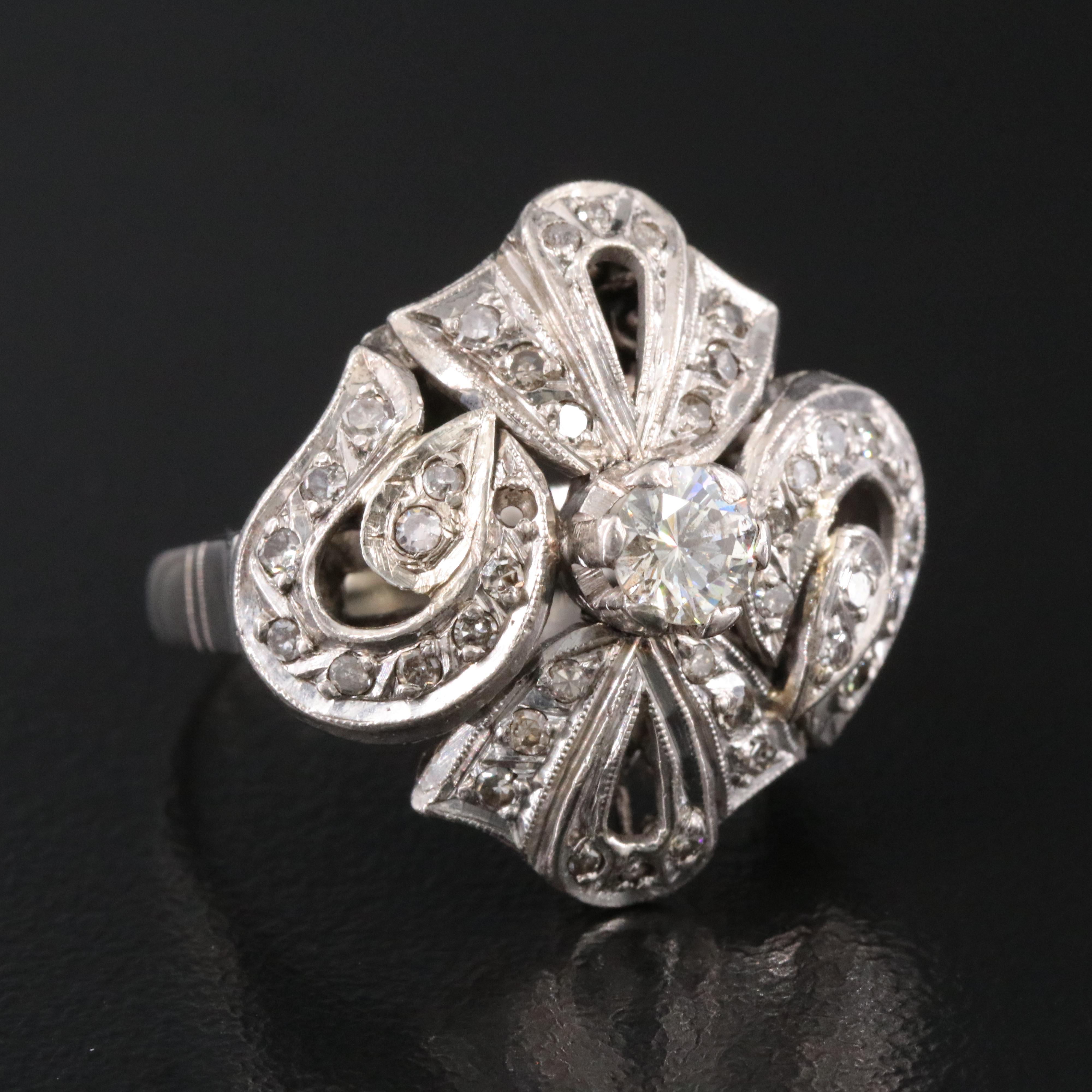 Vintage Silver Gold Palladium Alloy 0.62 CTW Diamond Ring | EBTH
