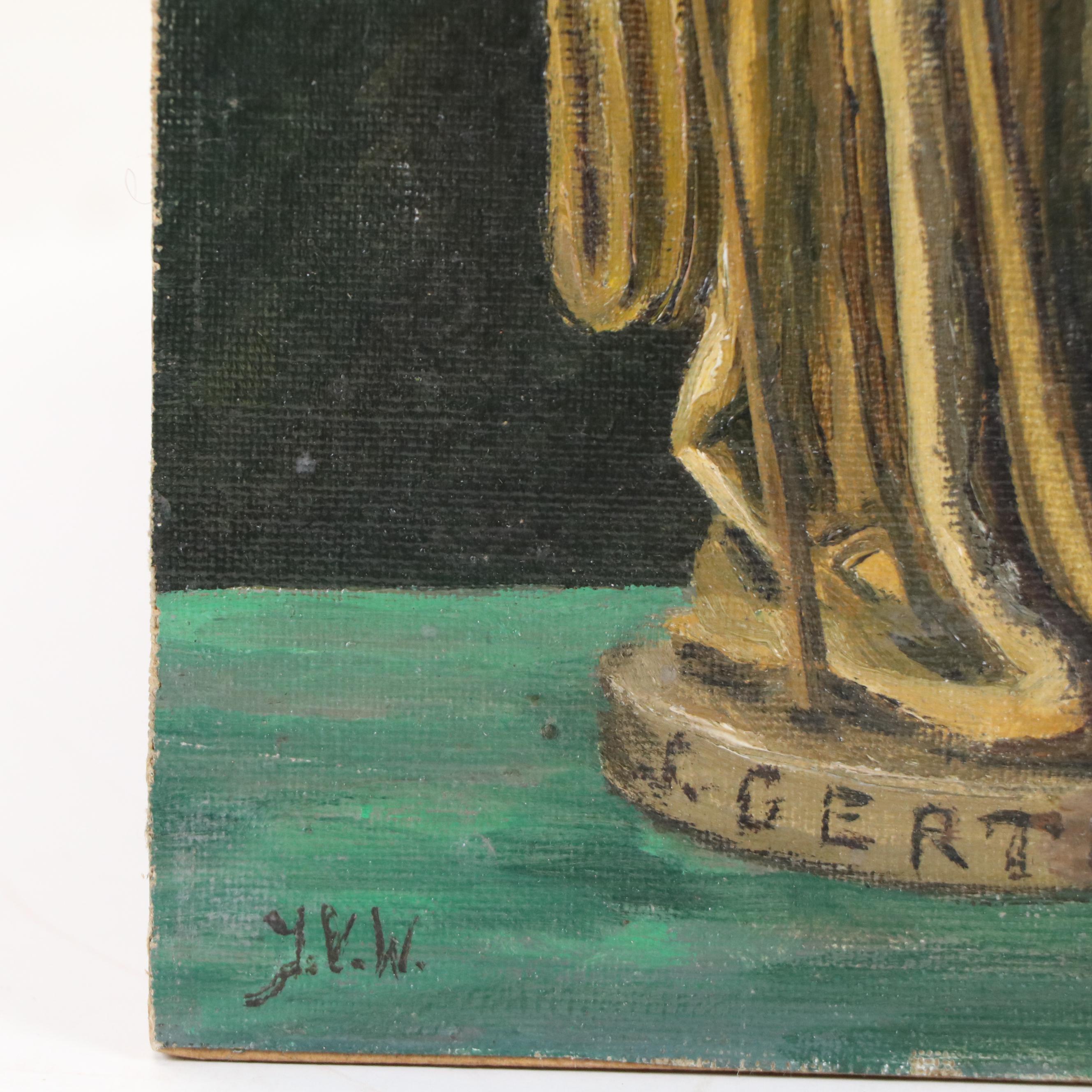 Oil Painting of Gold Statue of St. Gertrude, Mid-20th Century | EBTH