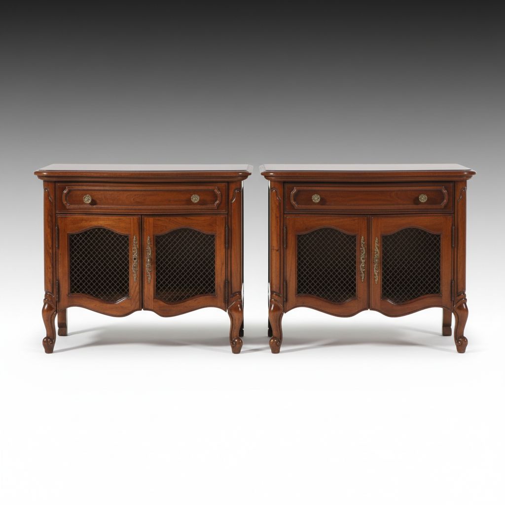 Pair of Thomasville French Provincial Style Wire Mesh Front Cabinets ...