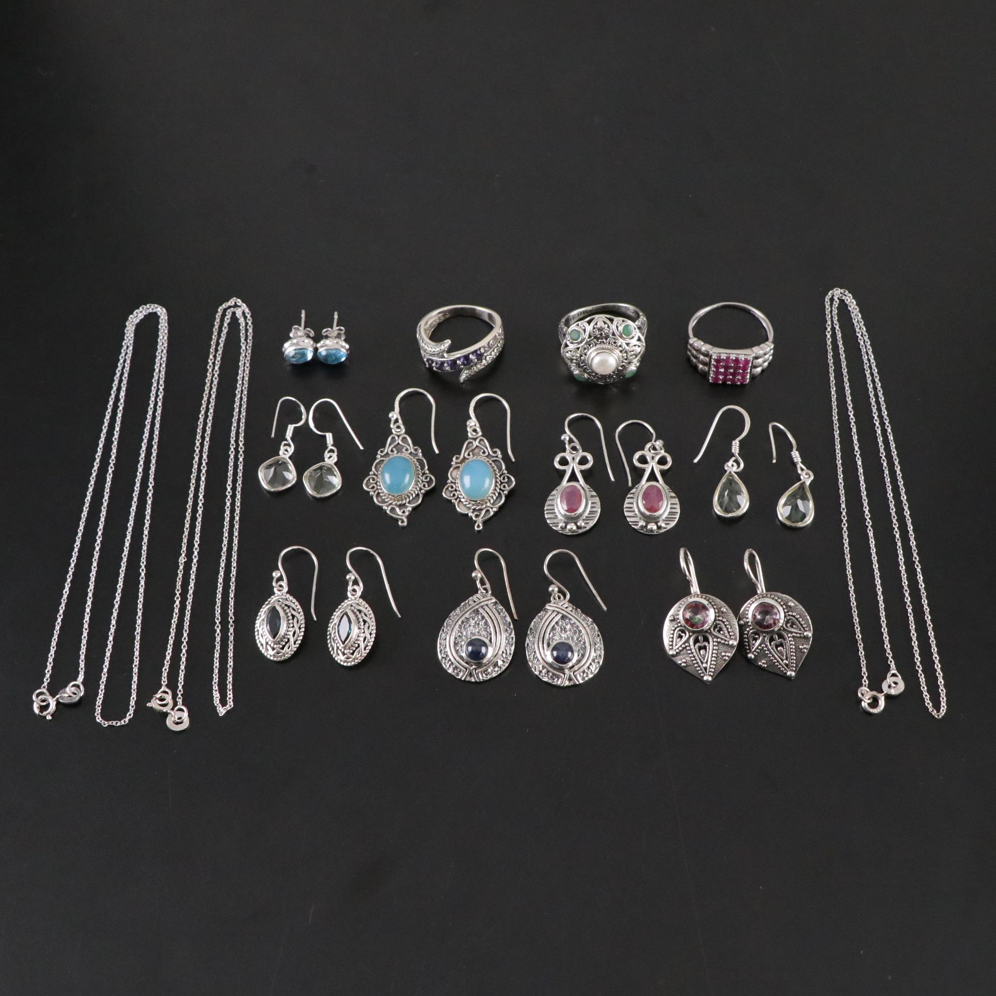 14 Assorted Sterling Silver Rings, Necklaces and Earrings | EBTH